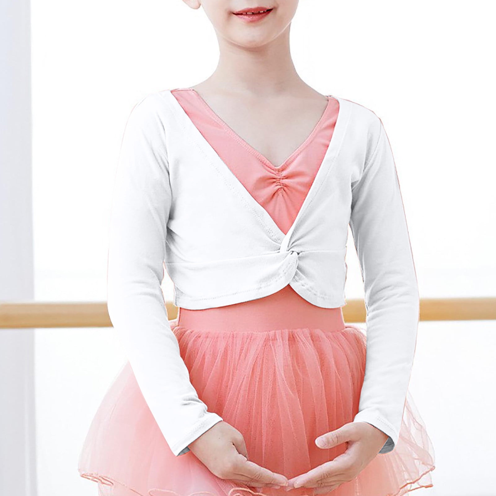 Qingpeng Girl's Dance Crop Tops Ballet Wrap Shrug Long Sleeve Sweater ...