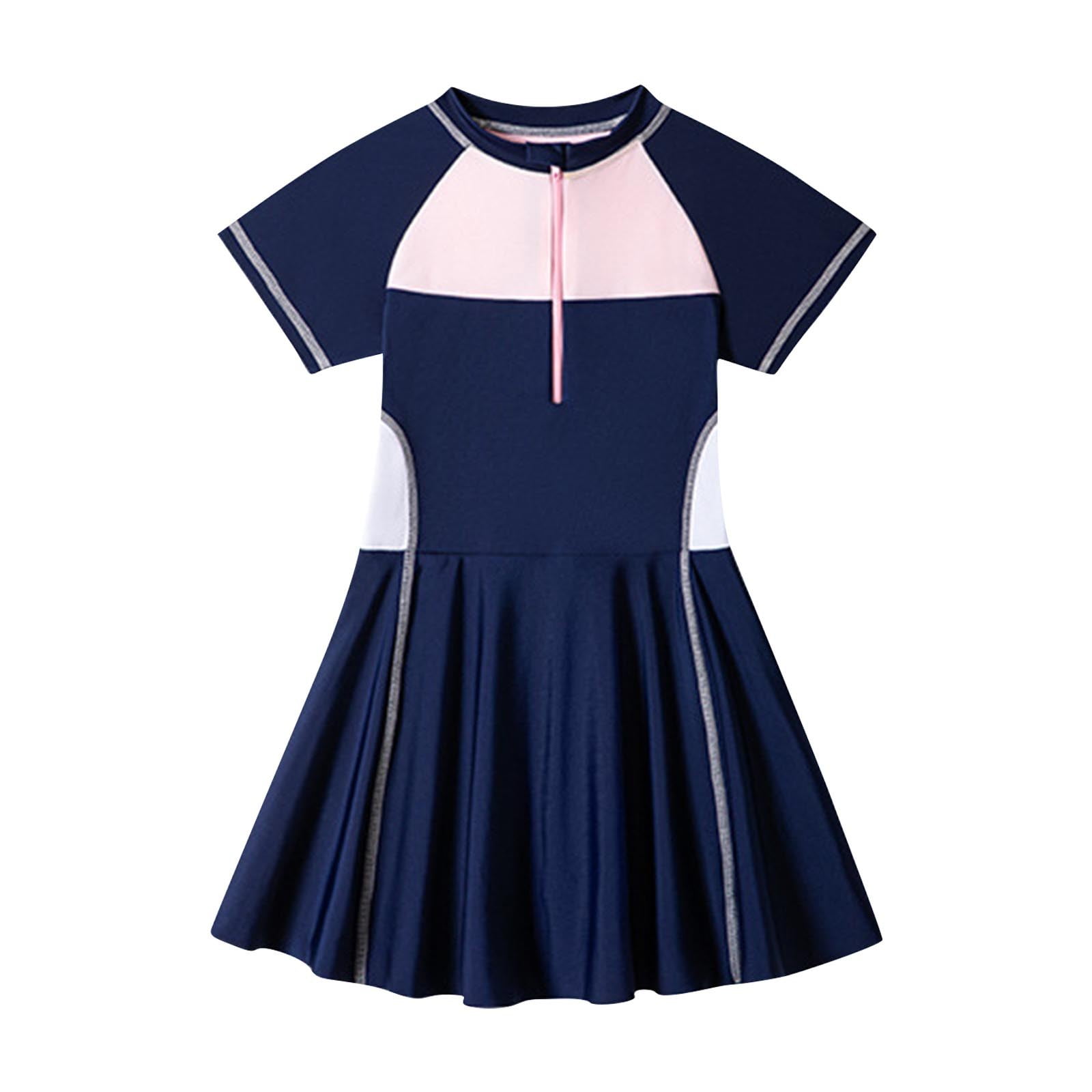 Qingpeng Girls' One Piece Floral Skirted Swimsuit Zipper Front Short ...