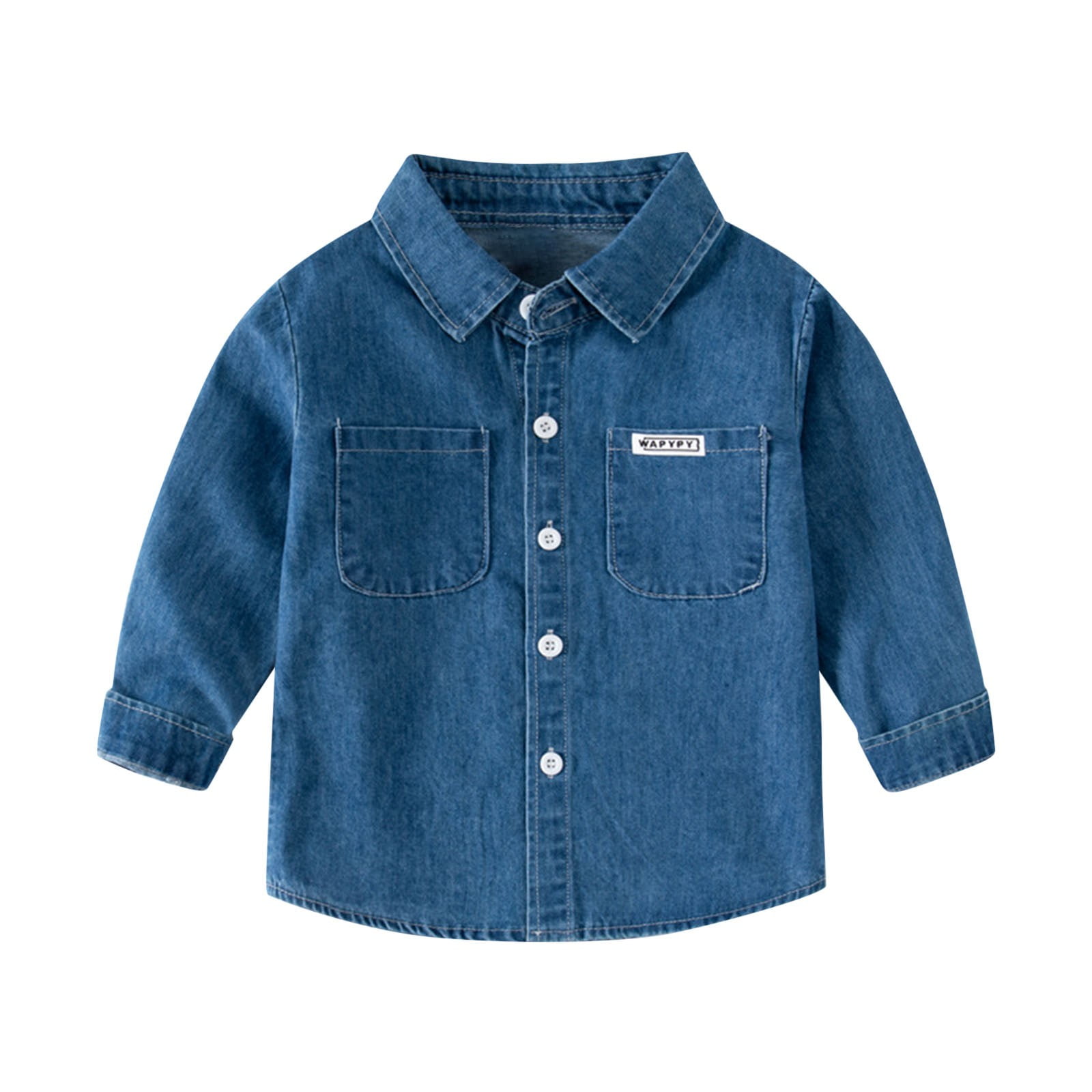 Qingpeng Kids Denim Button Down Shirt Toddler Boy Girl Long Sleeve ...