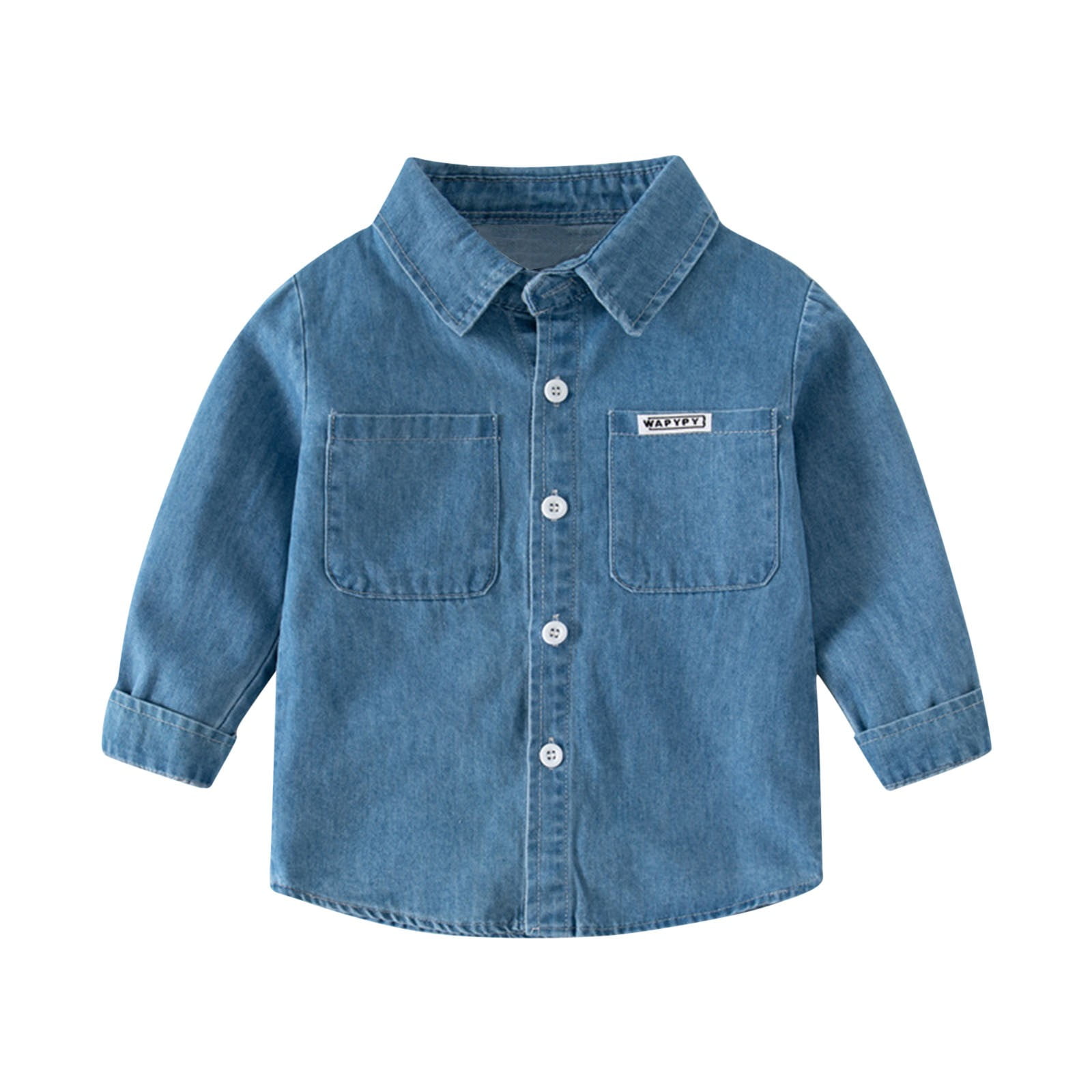 Qingpeng Kids Denim Button Down Shirt Toddler Boy Girl Long Sleeve ...