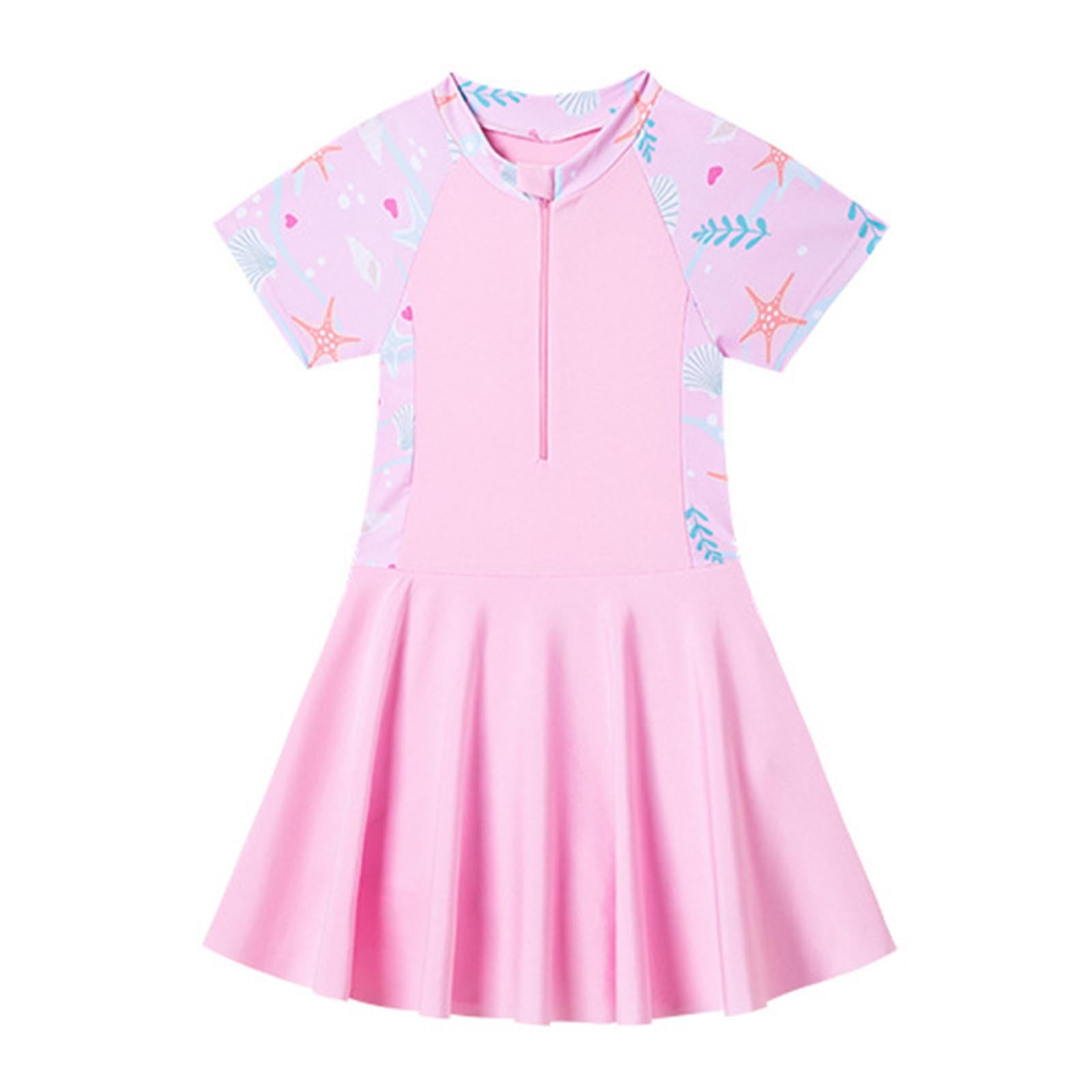 Qingpeng Teen Girls One Piece Short Sleeve Swim Dress Rash Guard ...