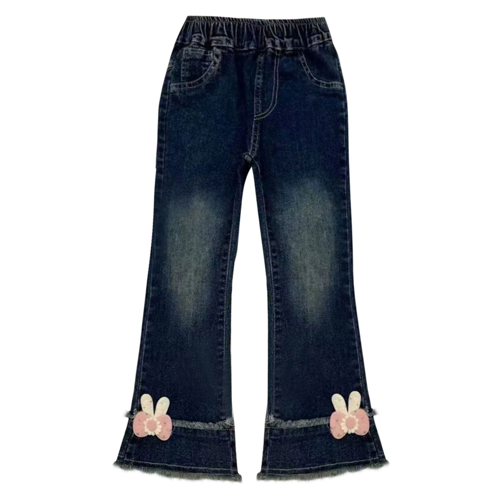 Qingpeng Toddler Girls Bell Bottom Denim Pants Kids Casual Slim Elastic ...
