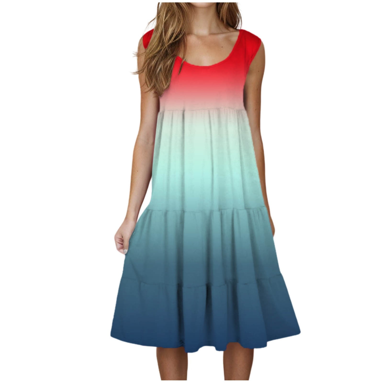 Qingpeng Women's Summer Sleeveless Beach Dresses Loose Plain Plus Size ...
