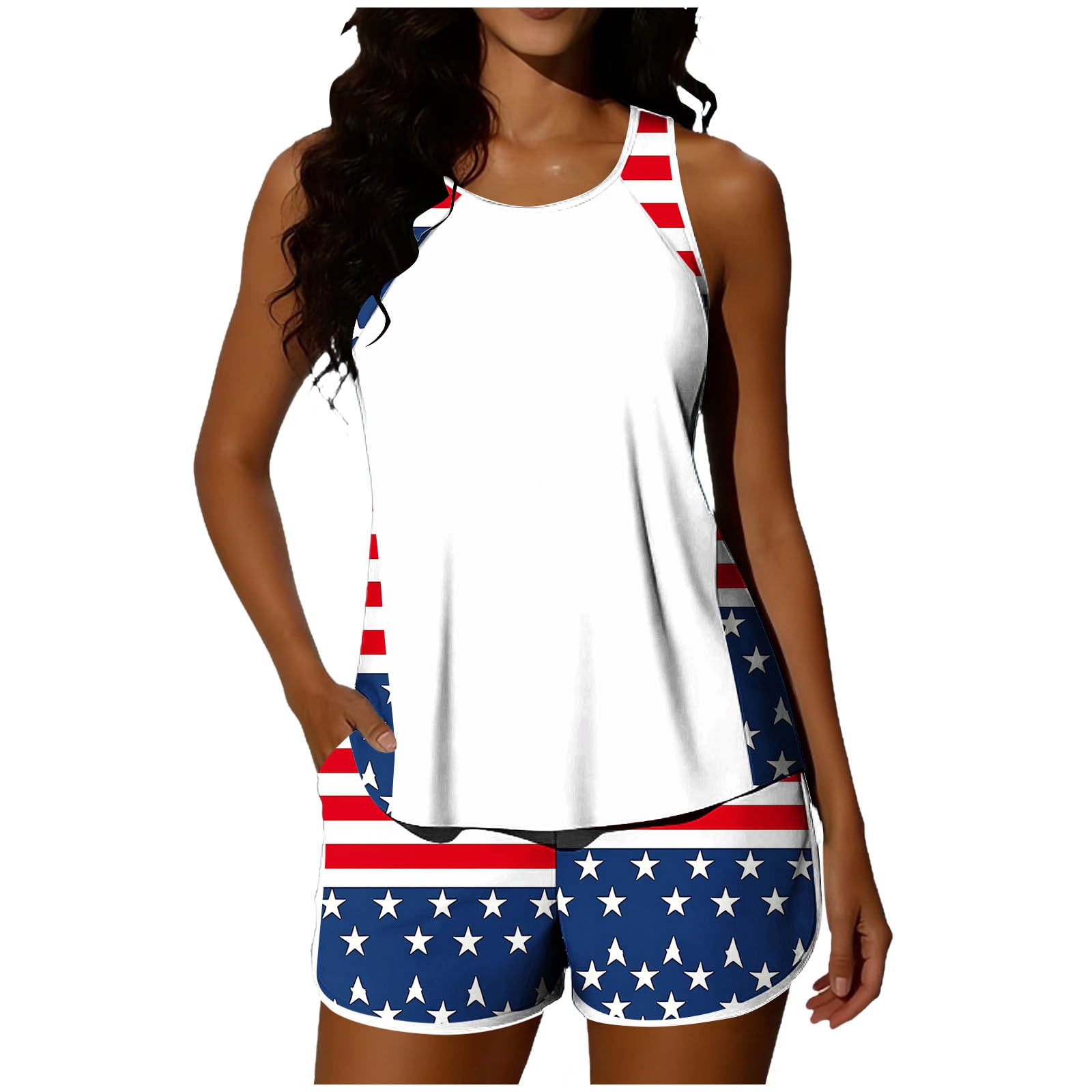 Qingpeng Women's Two Piece Tankini Swimsuit Set Independence Day ...