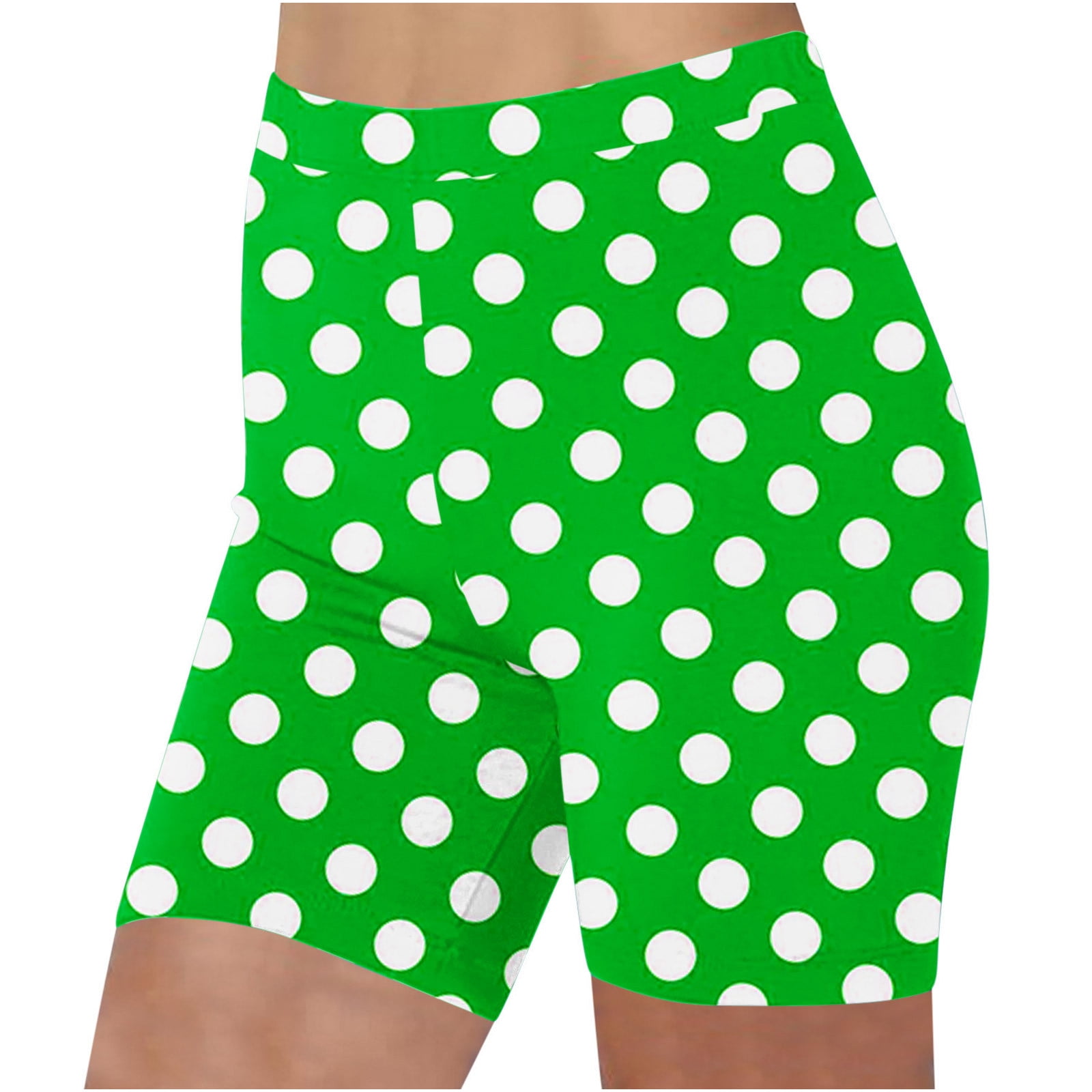Qingpeng Womens Polka Dot Biker Shorts High Waisted Stretchy Slim Fit ...