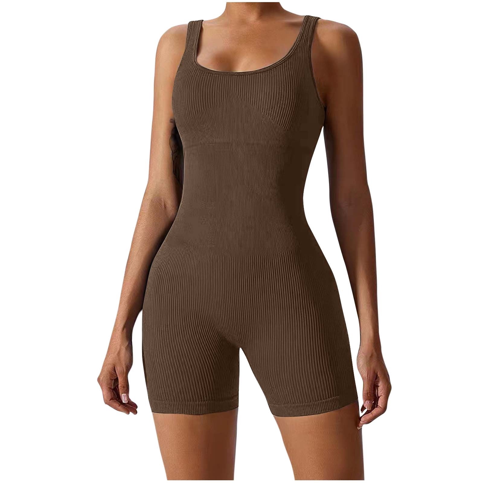 Qingpeng Womens Ribbed Seamless Workout Jumpsuit Sleeveless Stretchy ...
