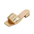 Qingpeng Womens Ruched Single Band Square Open Toe Block Low Heel Slip ...