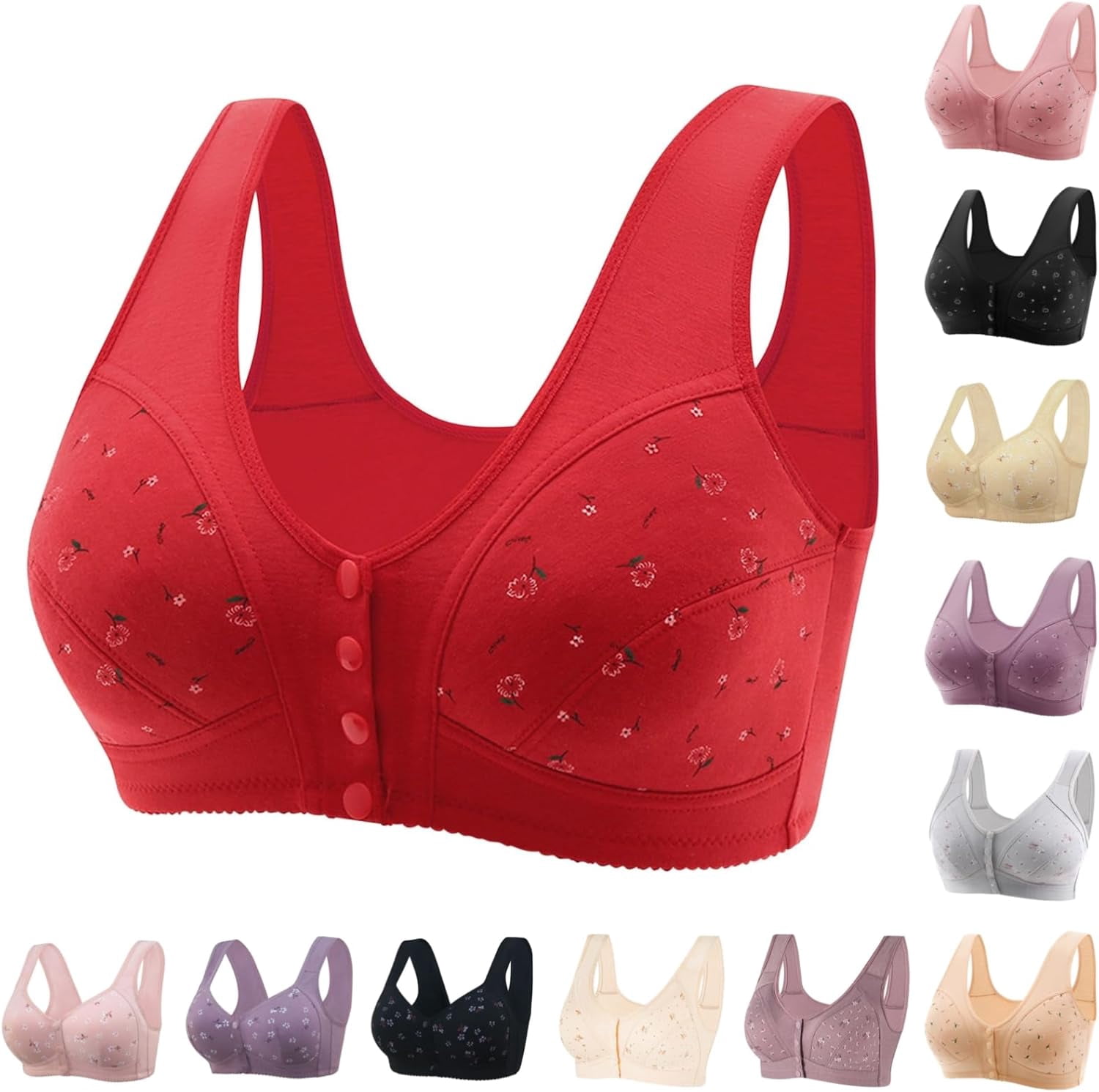 Qingq Daisy Bras for Older Women Front Closure Push up Bra No Underwire ...