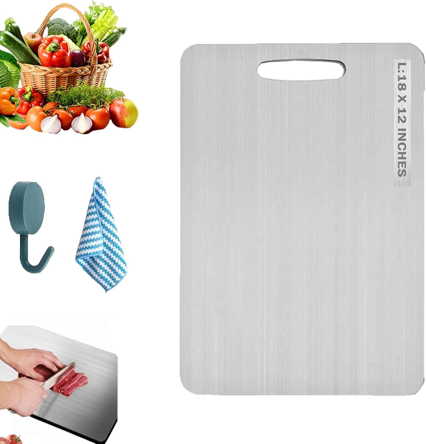 Qingq Stainless Steel Double Sided Chopping Board for Vegetables and ...