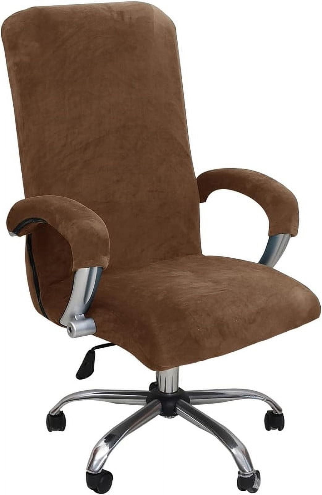 Qingruibz Velvet Plush Stretch Computer Office Chair Cover with Armrest ...
