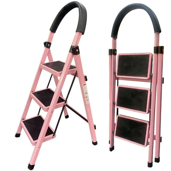 3 Step Ladder, Folding Step Stool with Anti-Slip Wide Sturdy Pedal ...
