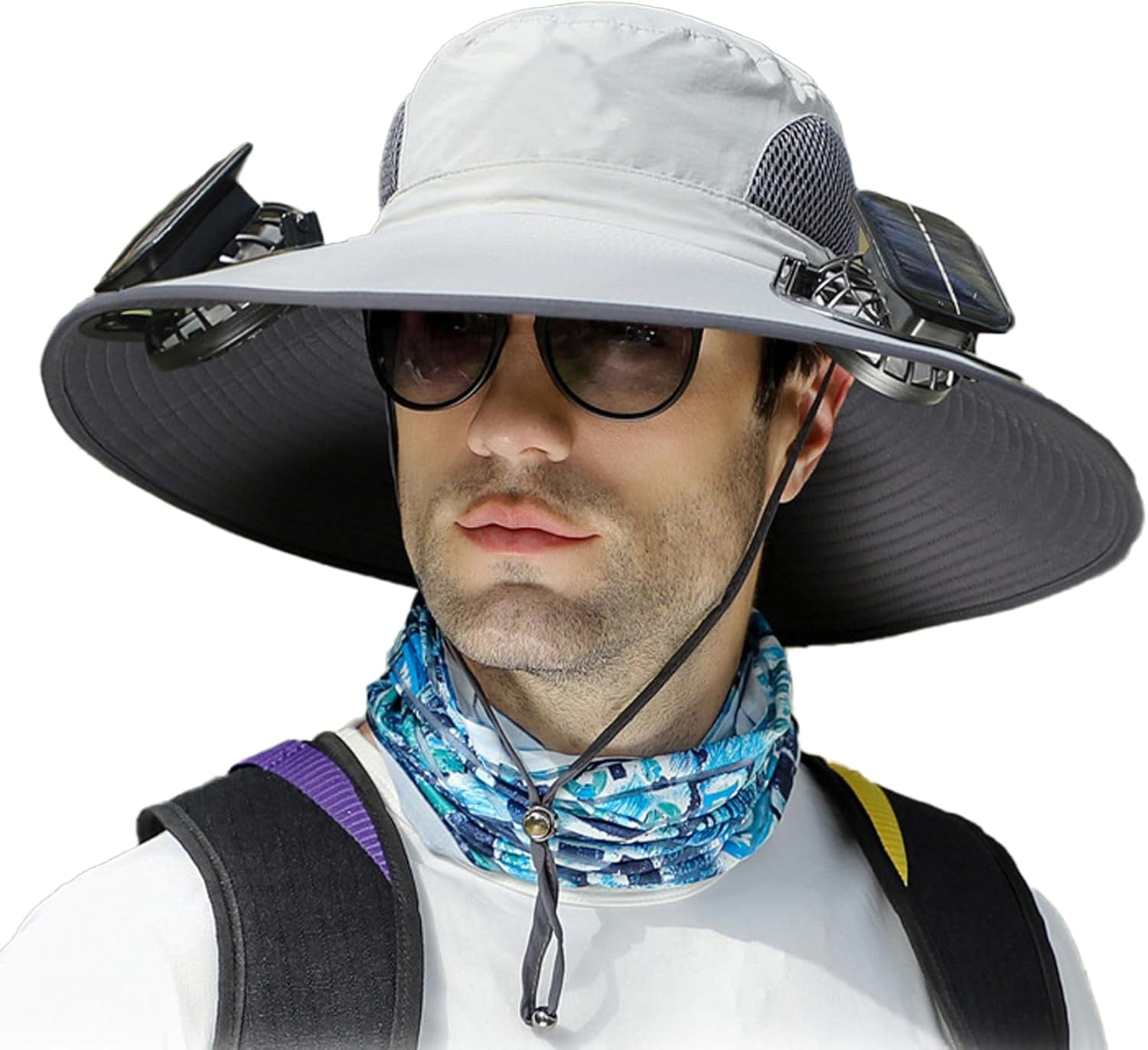 Qingshang Sun Hat with 2 Solar Powered Fans, Outdoor Wide Brim Sun Hat ...