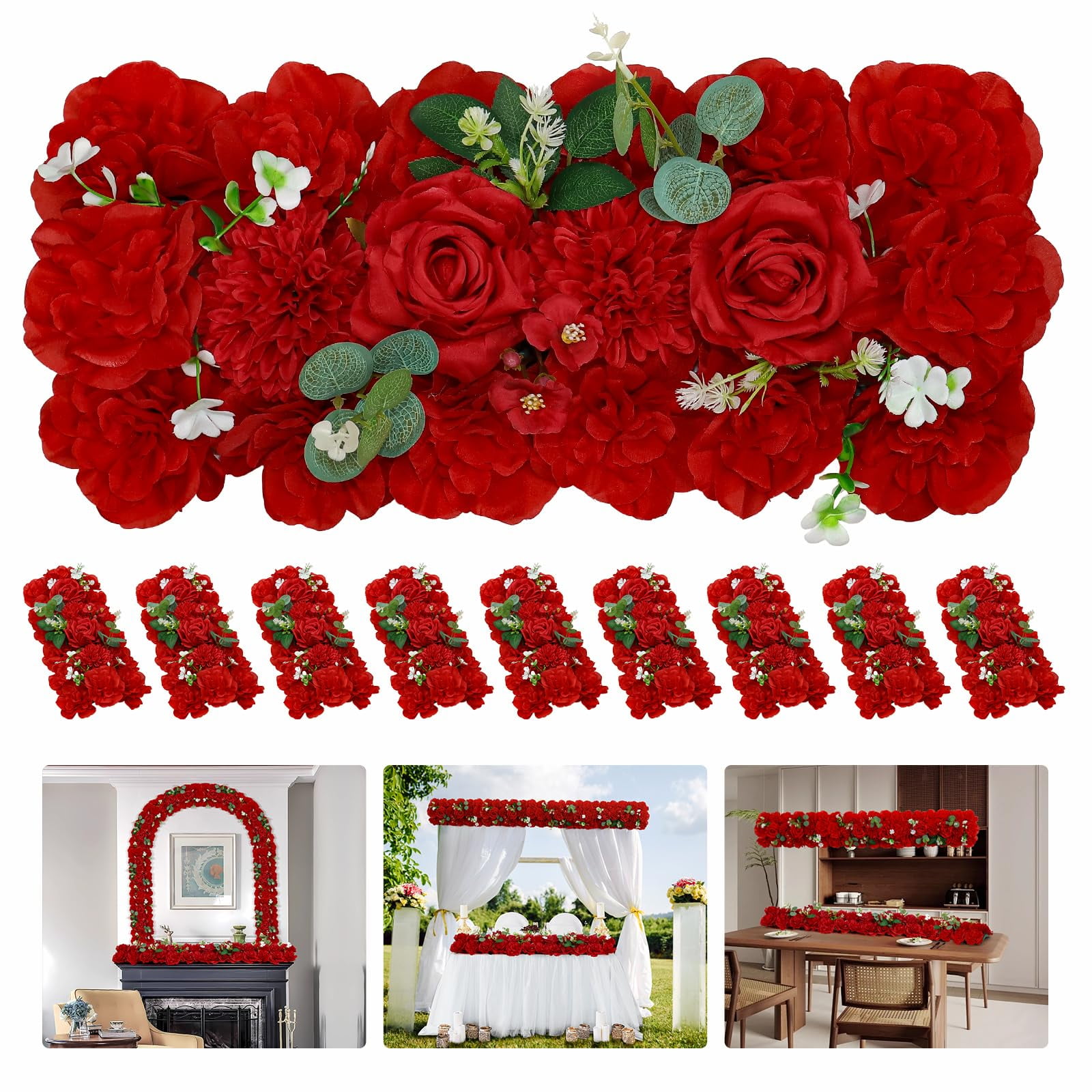 QinmiGarden Artificial Flower Arch 10 Pack Red Floral Swags for Wedding ...