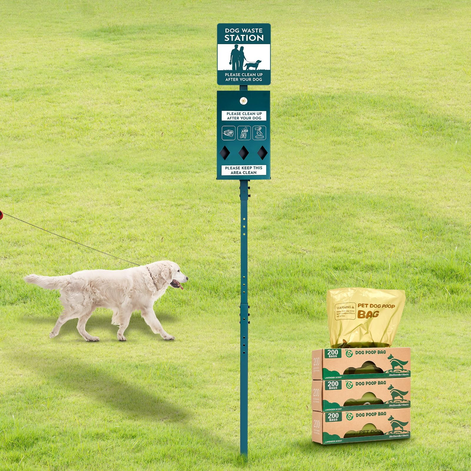 Qinyoung Dog Waste Station with Bags Galvanized Steel Outdoor Pet Waste ...