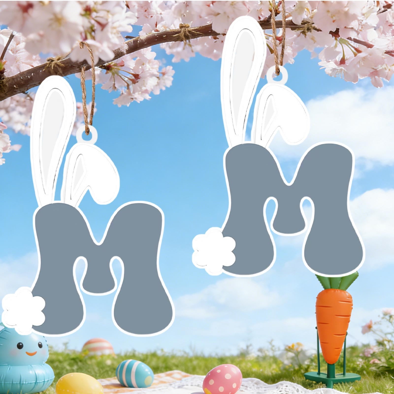 Qiopertar Easter Bunny Ear Wooden Letter Ornament, Easter Wooden ...