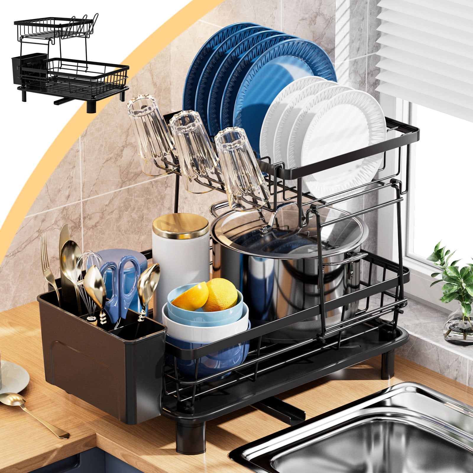 Qiopertar Iron Dish Drying Rack, Large Capacity Kitchen Sink Organizer ...