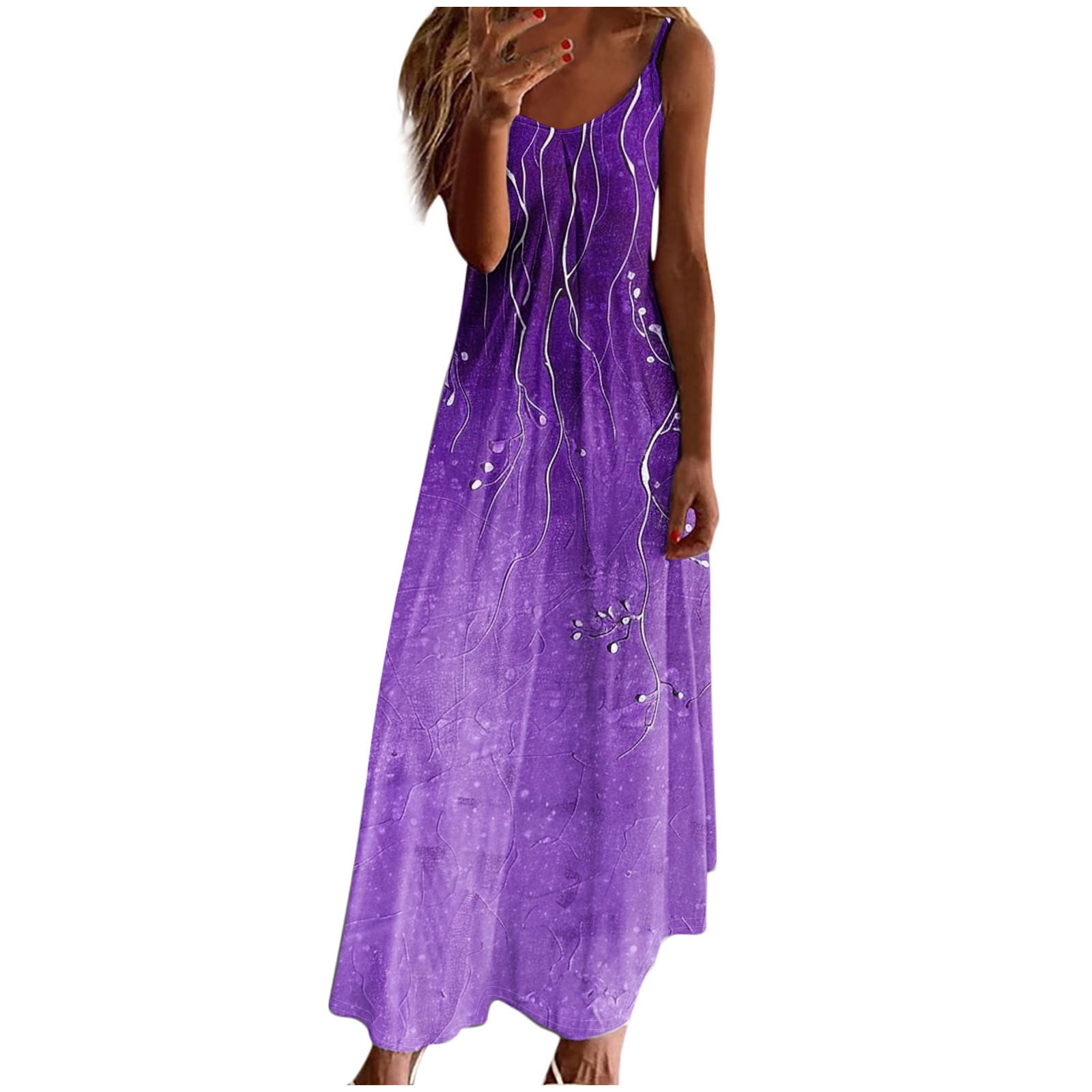 Qiopertar Women's Long Dress with Suspenders Summer Printing Loose and ...