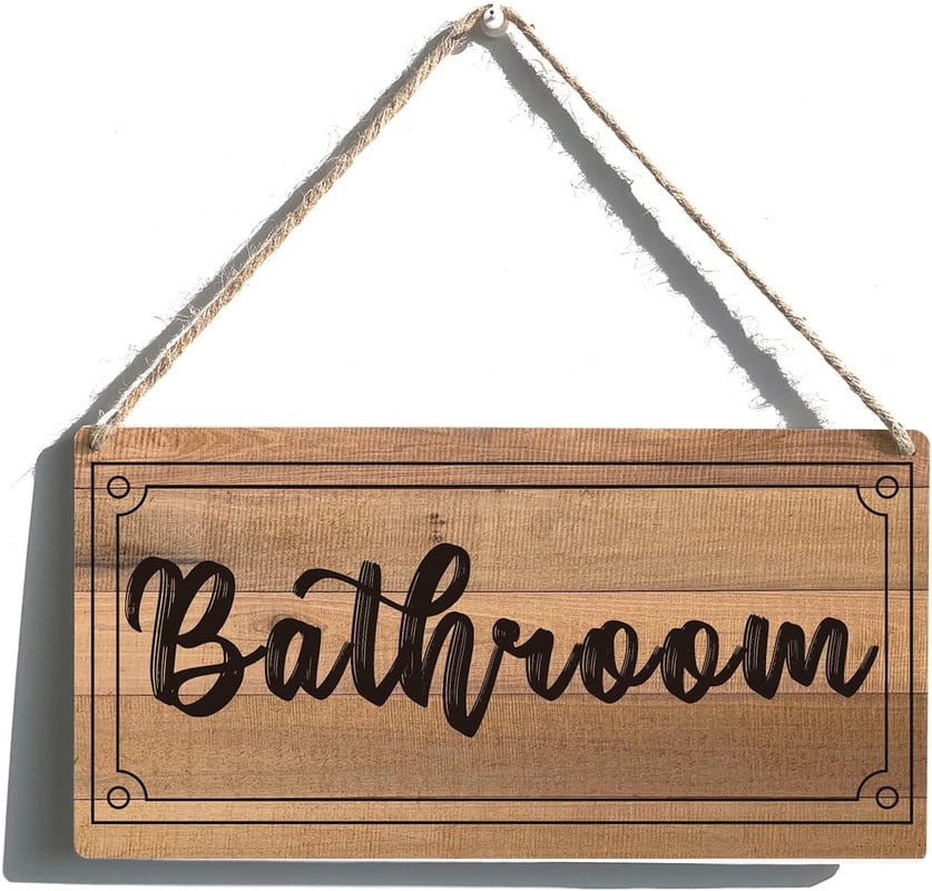 Qious Bathroom Sign Farmhouse Toilet Wooden Hanging Sign Rustic Retro ...