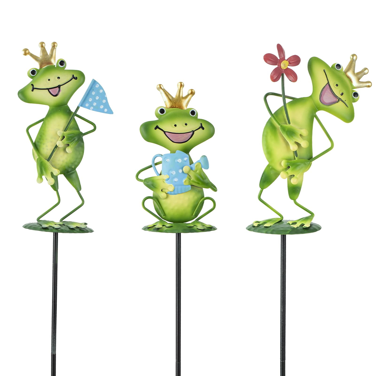 Qipade 3 Pack Metal DHF10 Garden Stakes, 14.2" Frog Garden Stakes for ...