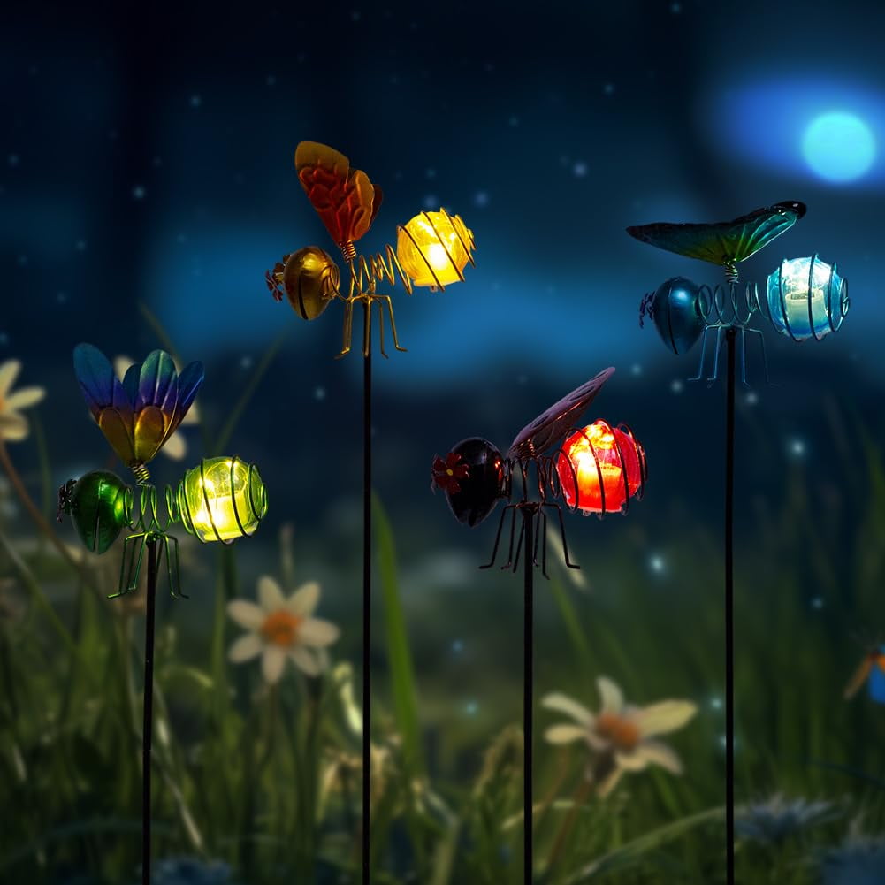 Qipade Insects Solar Garden MMF7 Lights, 22.4" H Butterfly & Bee ...