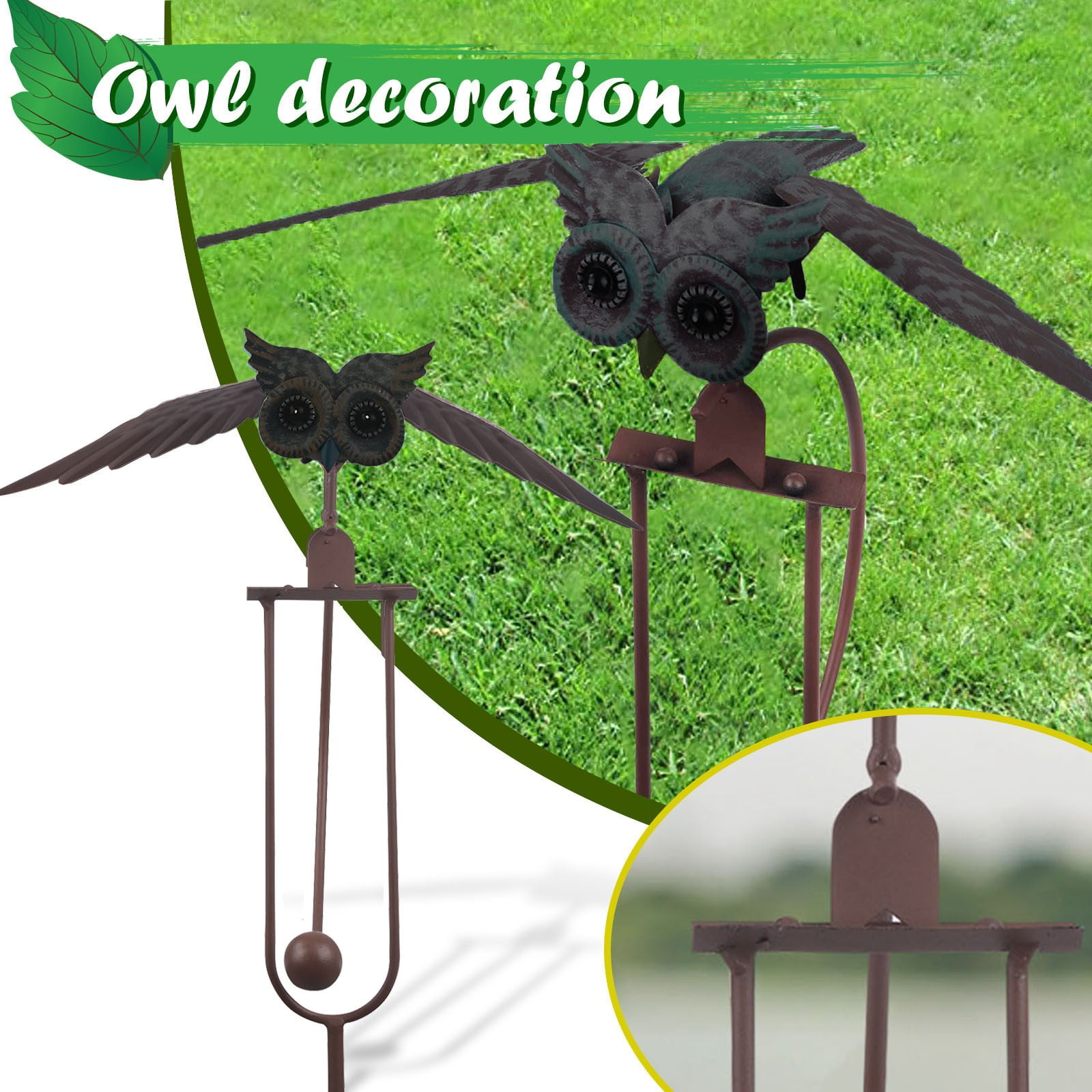 Qipanw Garden Tools Flapping Metal Brown Gray Owl Yard Stake Rocking ...