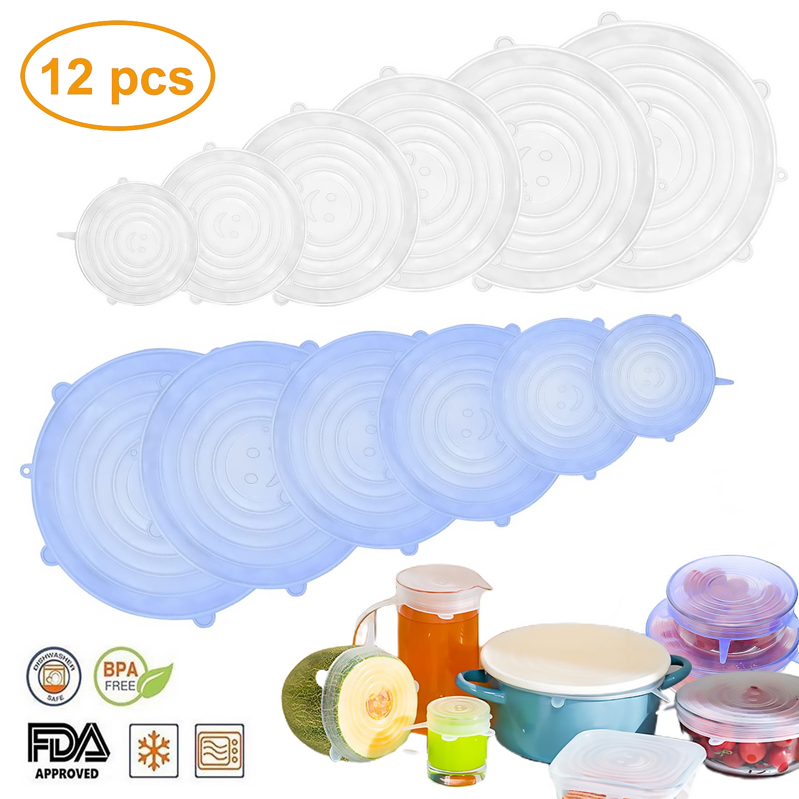 Qishi Silicone Stretch Reusable Airtight Food Covers 12 Pack Expandable ...