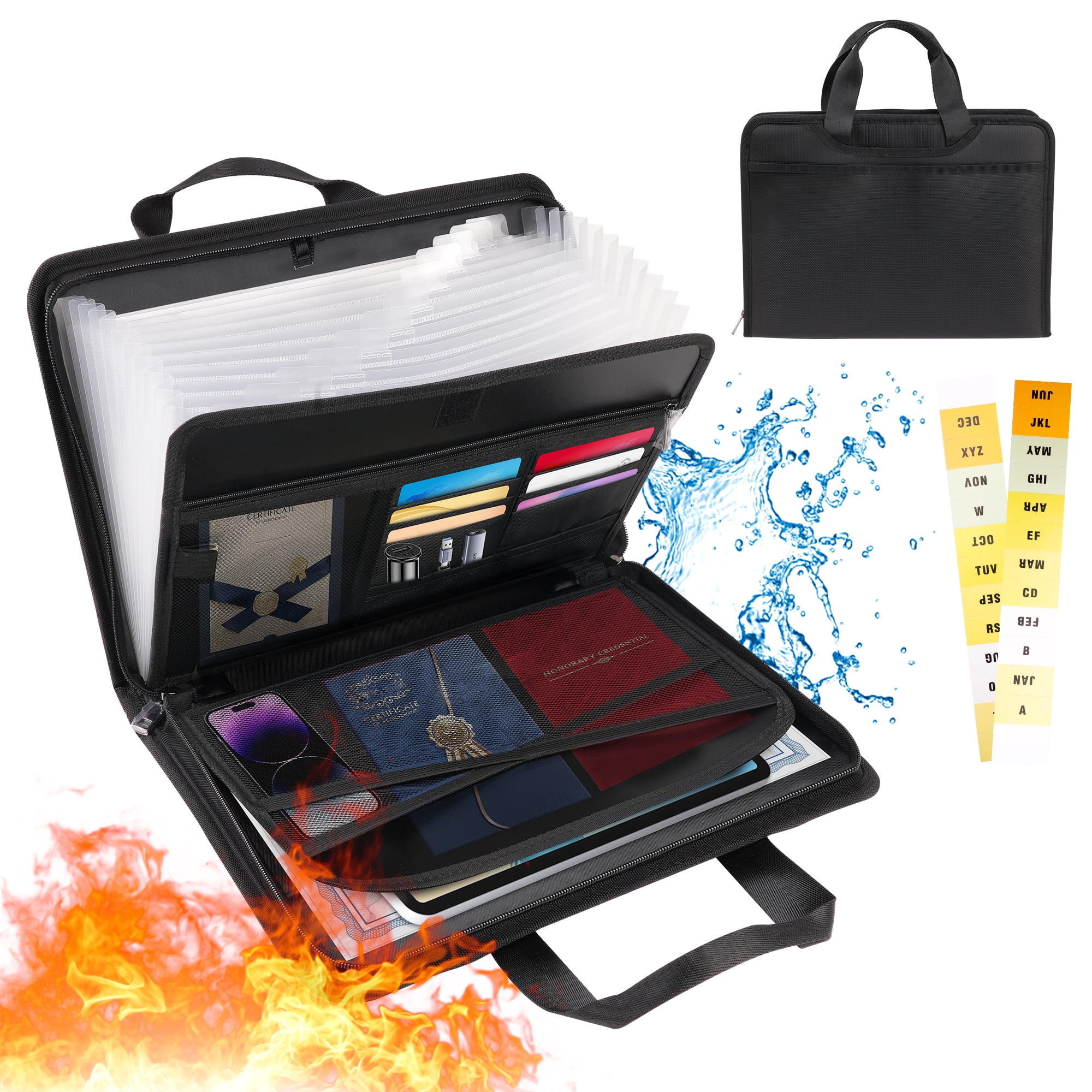 Qissep 13 Pockets Fireproof Accordion File Organizer with Zipper ...