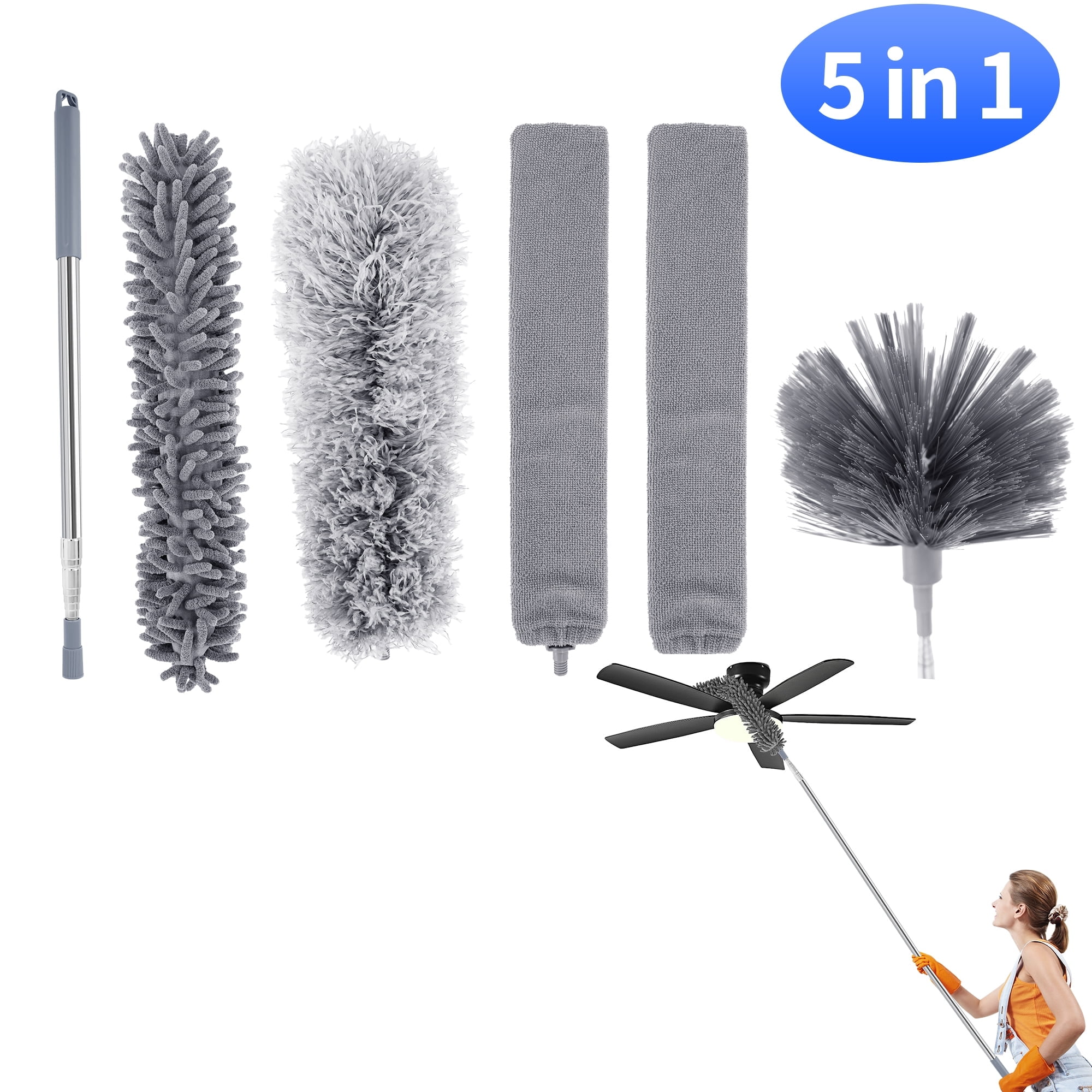Qissep 5 in 1 Microfiber Duster,Duster with Extension Pole,Reusable ...