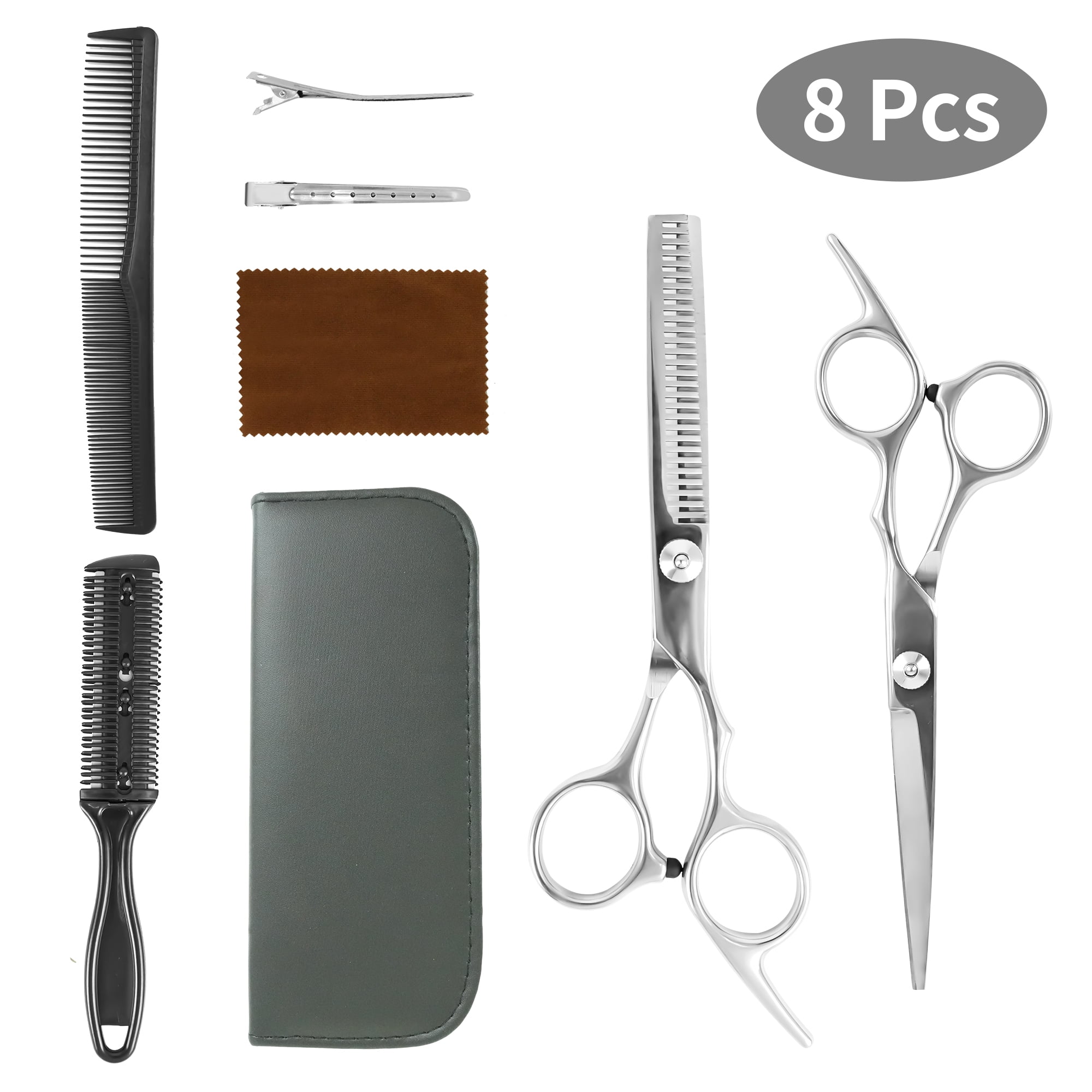 Qissep 8 Pcs Stainless Steel Hair Cutting Scissors Kits,with Straight ...