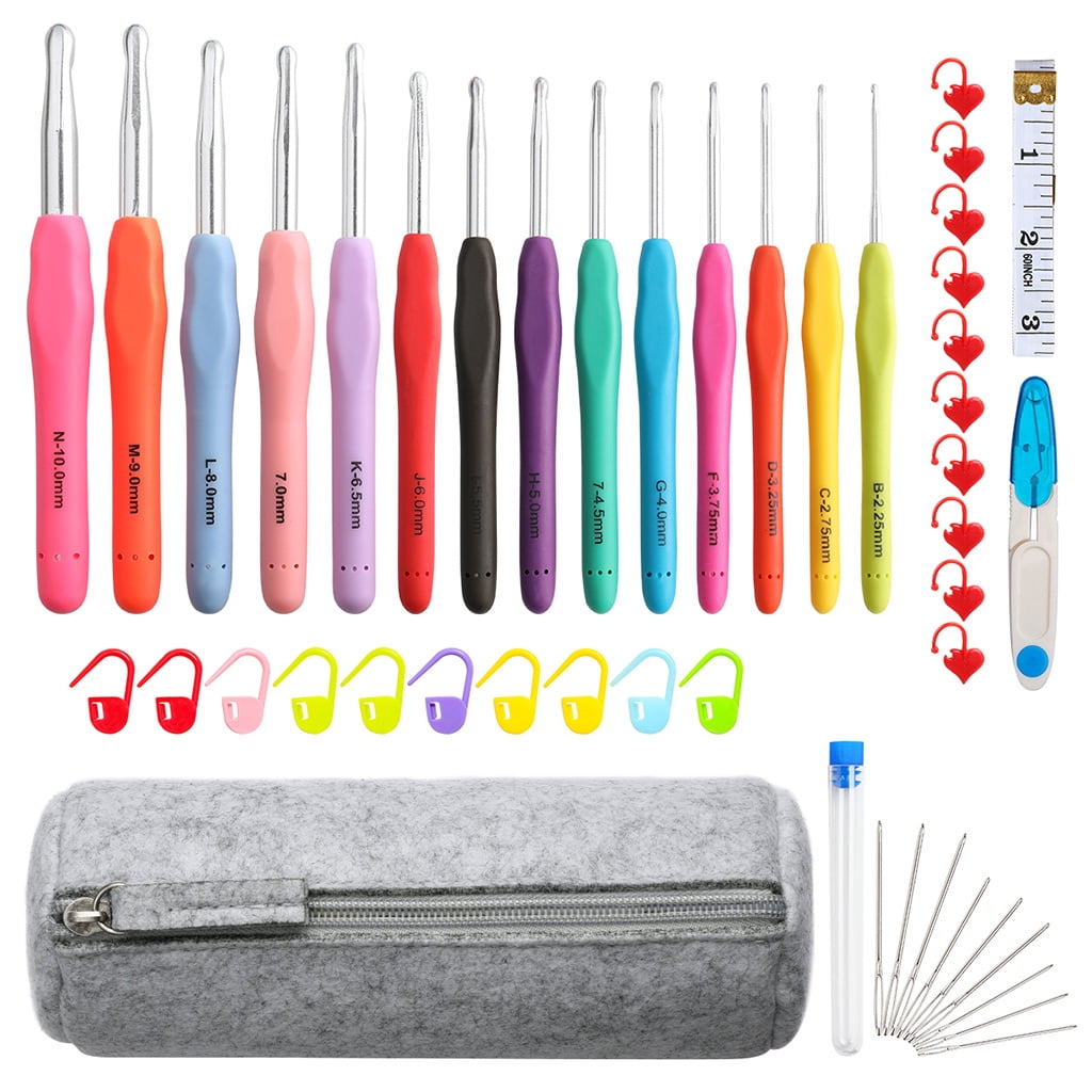 Qisuw 14Pcs Crochet Hooks Set Large Eye Blunt Needles Marking Clips ...