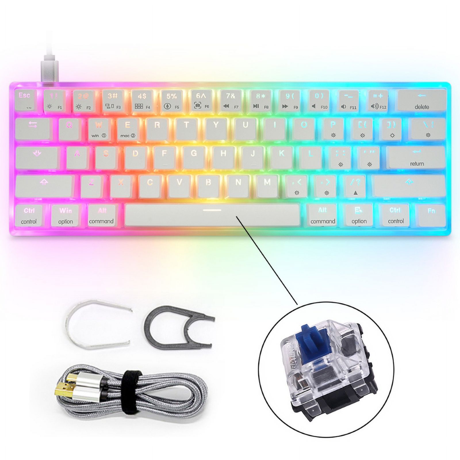 Qisuw 61 Keys Mechanical Gaming Keyboard with Gateron 3 Pin Switch RGB ...