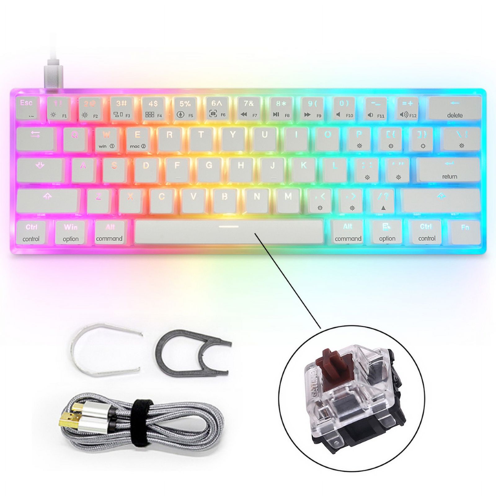 Qisuw 61 Keys Mechanical Gaming Keyboard with Gateron 3 Pin Switch RGB Backlight Programmable ...