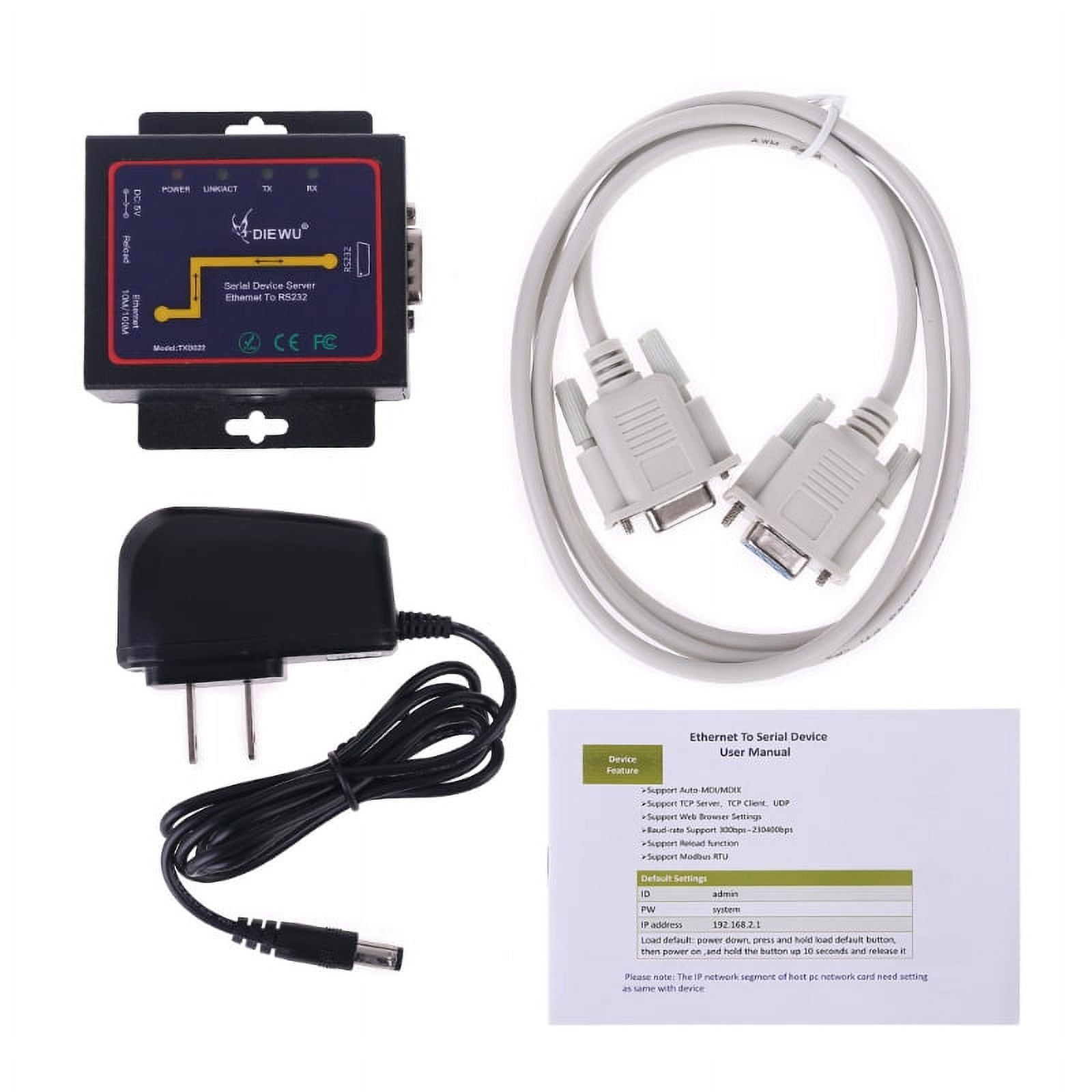 Qisuw DB9 RJ45 to RS232 Ethernet TCP/IP Serial Server Module Ethernet ...