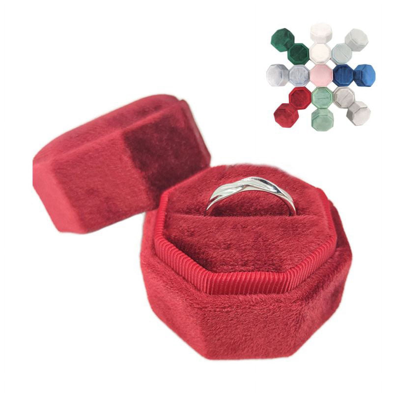 Qisuw Velvet Single Ring Box Octagon Wedding Ceremony Ring Box with ...