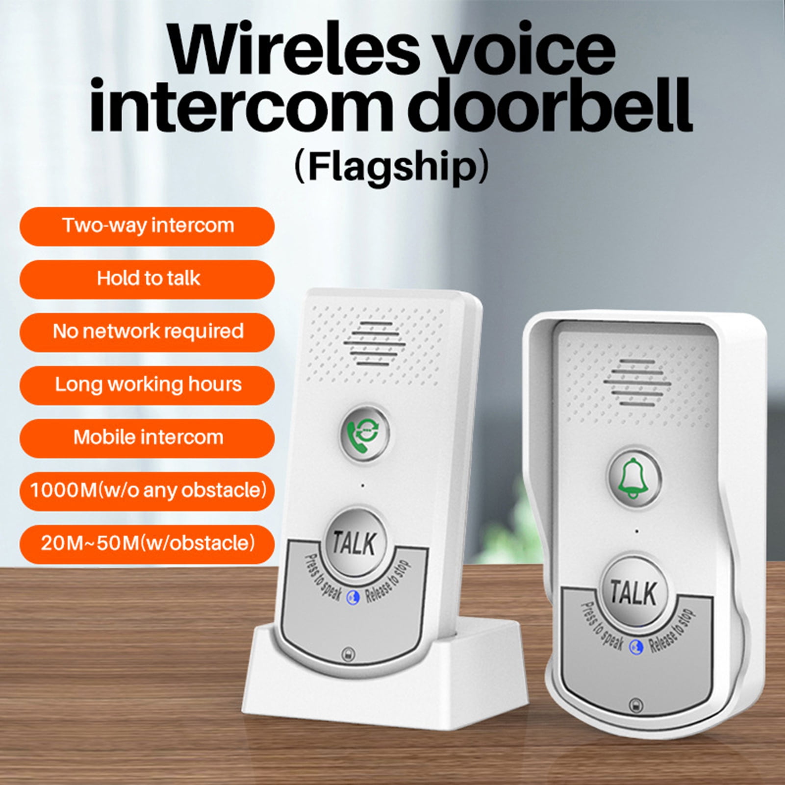 Qiuikloi 2-Way Wireless Voice Intercom - Loud Bell with 38 Ringtones ...