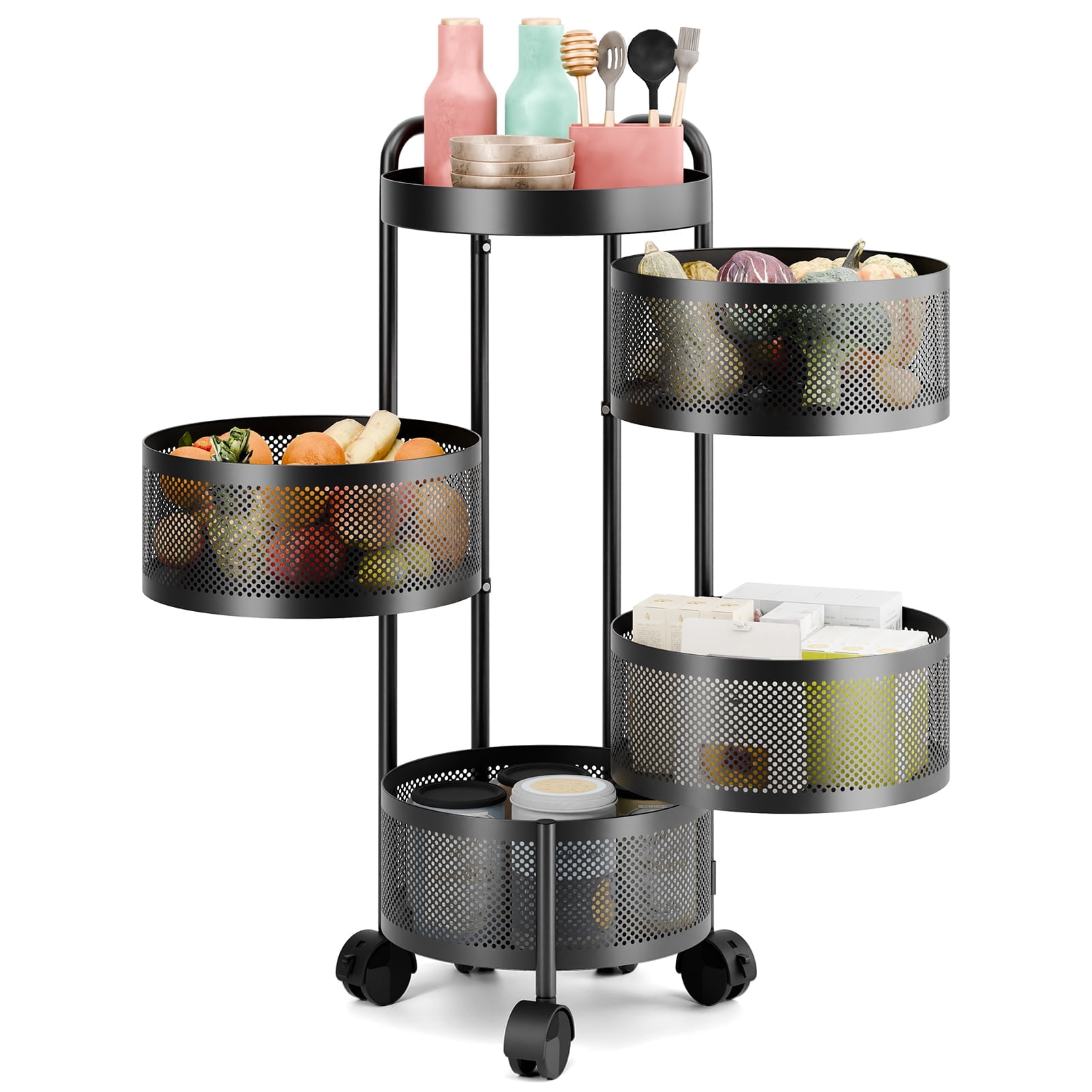 Qiuikloi 3/4 Tier Kitchen Rotating Rack Cart Fruit Vegetable Basket ...