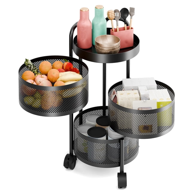 Qiuikloi 3/4 Tier Kitchen Rotating Rack Cart Fruit Vegetable Basket ...