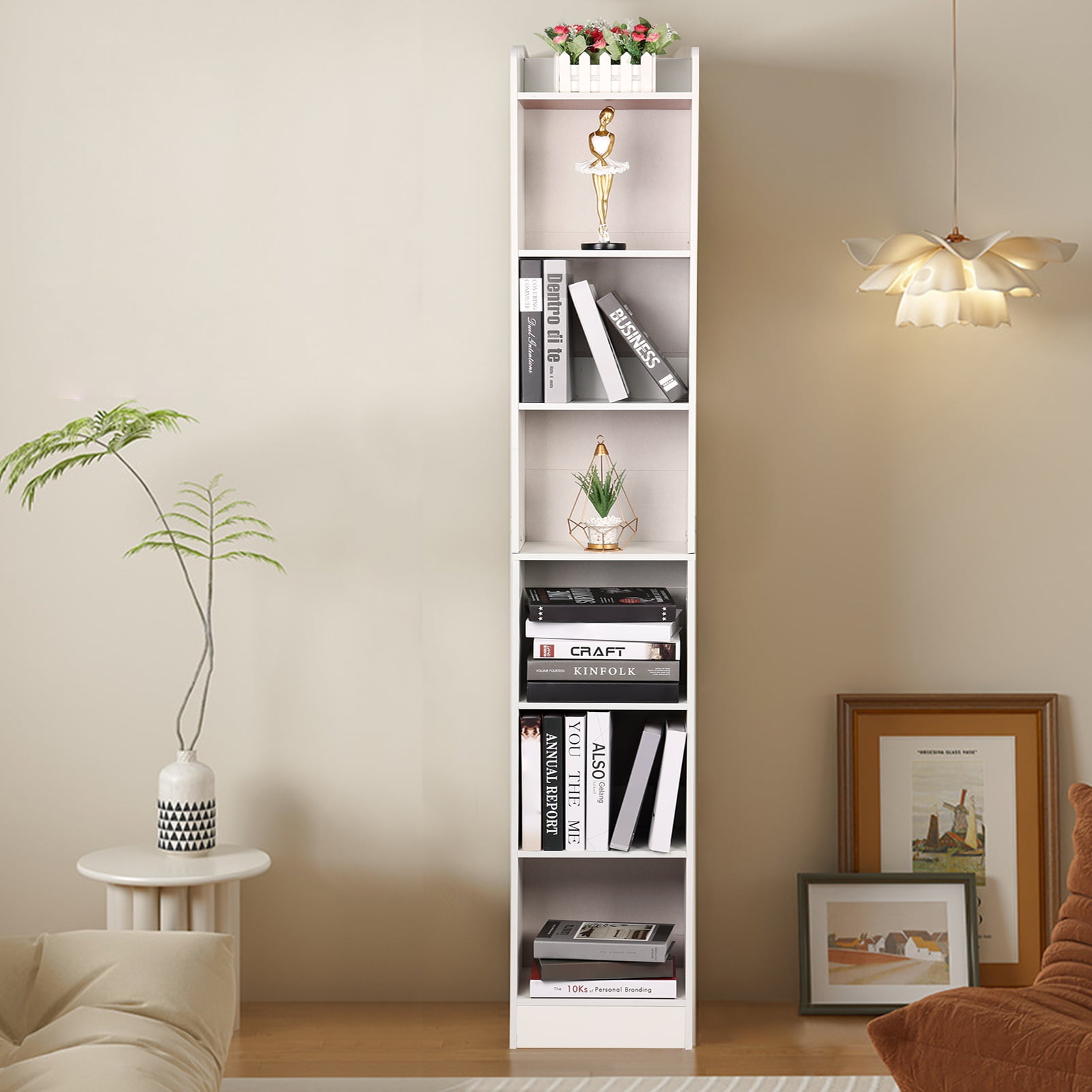 Qiuikloi 70.9 Inch Tall Narrow Bookshelf 6 Tiers, Compact Corner ...