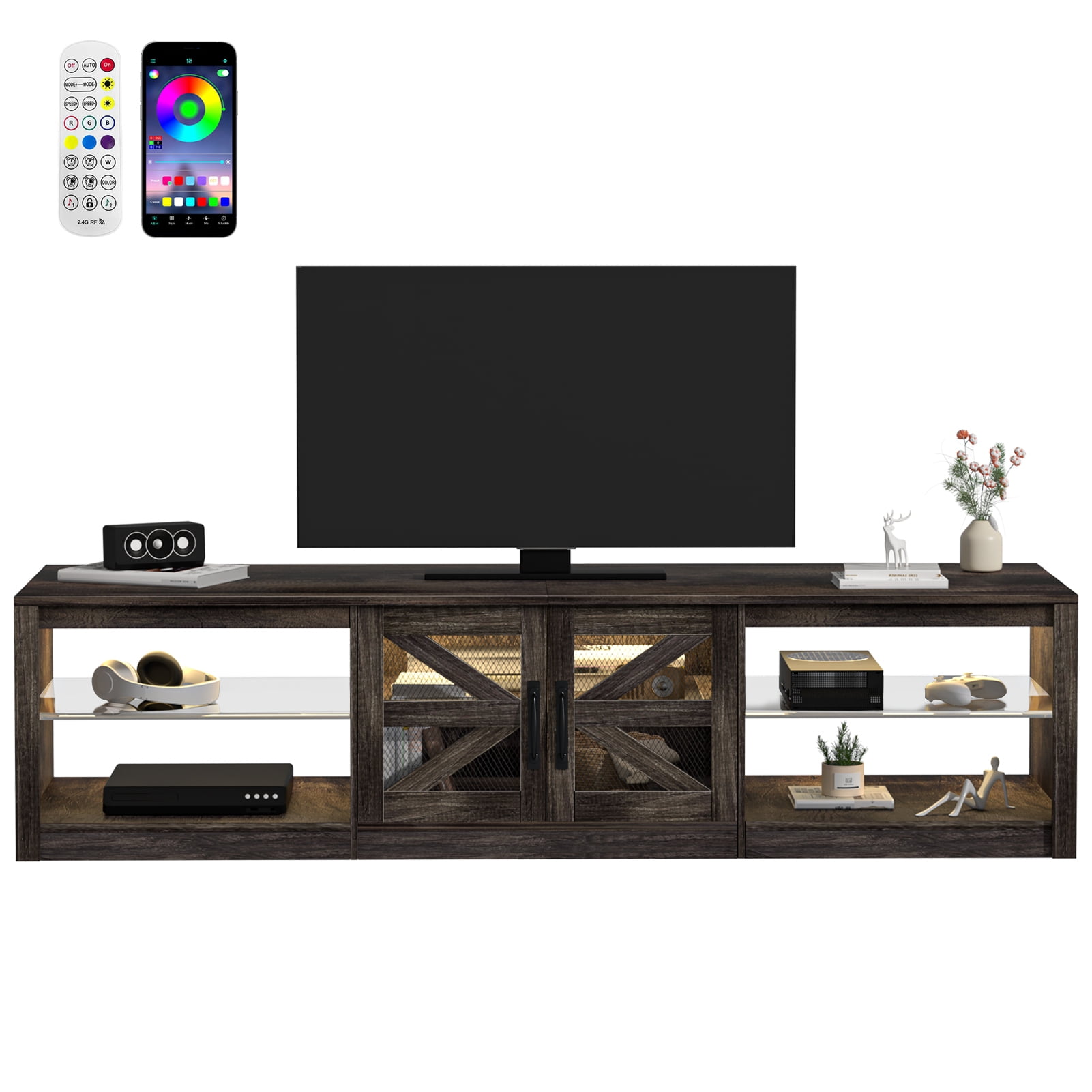 Qiuikloi 78" TV Stand, TV Console Farmhouse Entertainment Center, Wood ...