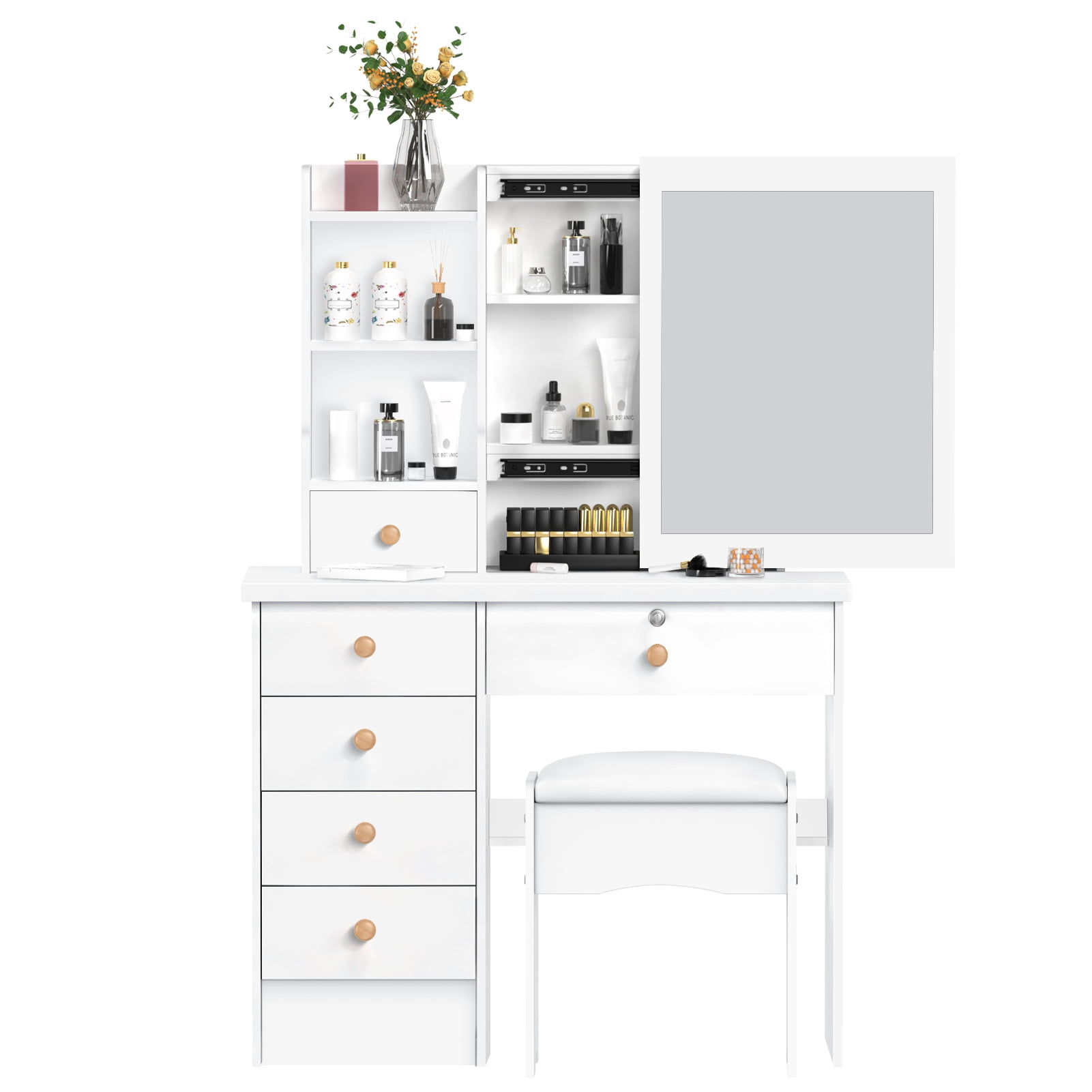 Qiuikloi Makeup Vanity Desk for Bedroom Makeup Table with Sliding ...