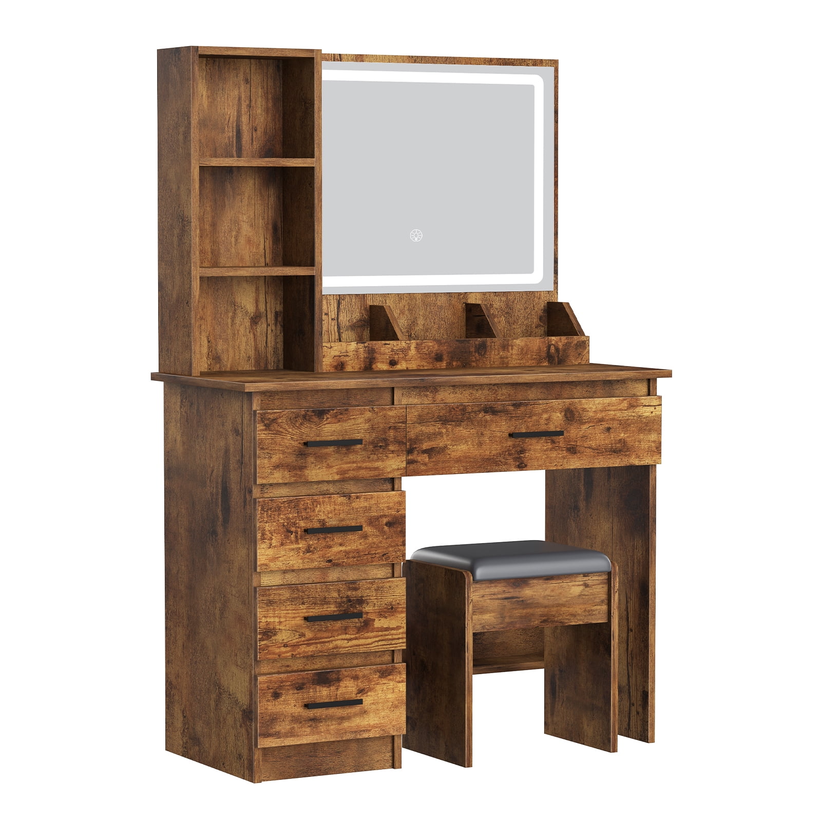 Qiuikloi Vanity Makeup Desk with Mirror Light, Vanity Desk with Storage ...