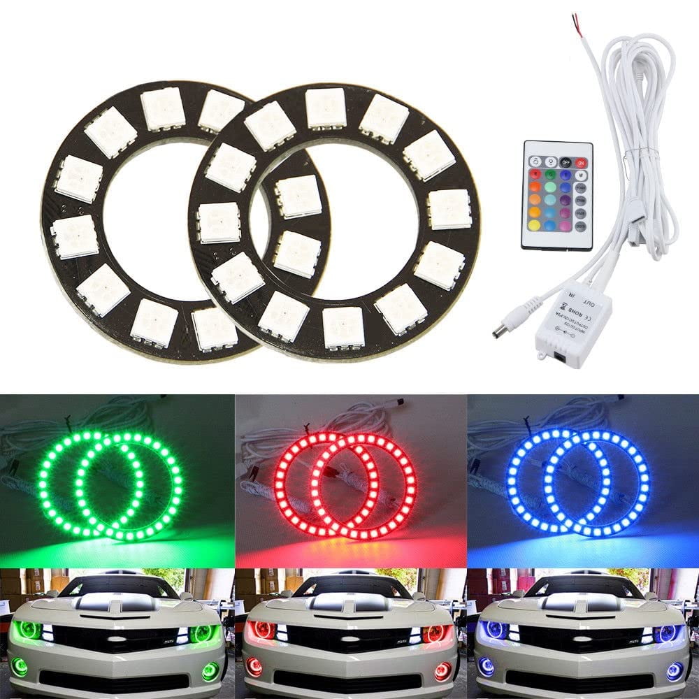 Qiuko 4pcs 40mm LED Angel Eyes Ring Multi-Color RGB 16 Color Changing ...
