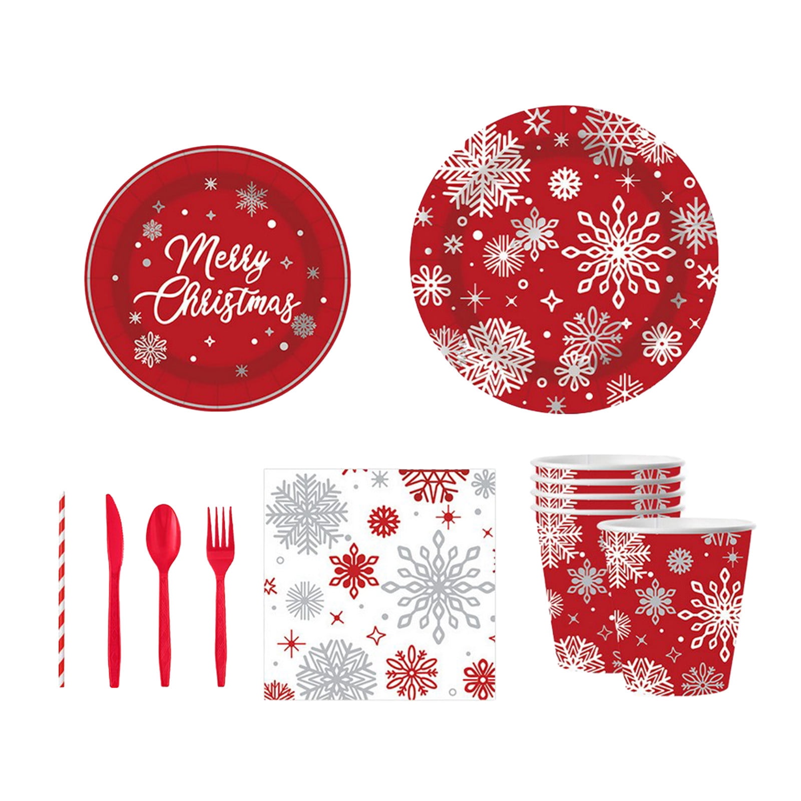 Qiulaii 10‑Person Christmas Snowflake Disposable Dinnerware Set, Paper ...