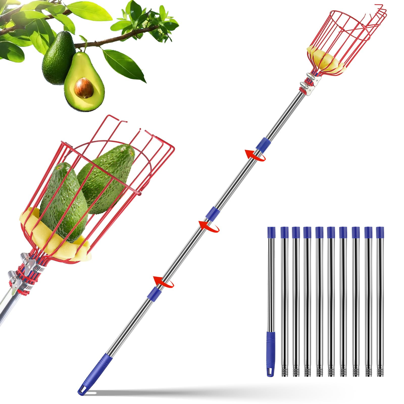 Qiullen 13 FT Extendable Fruit Picker Pole Tool Long Handle Fruit ...