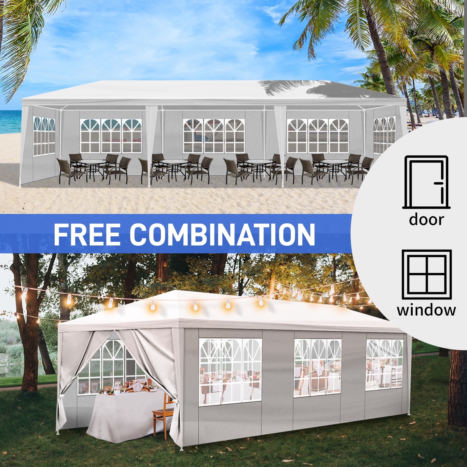Qiushi 10x30ft Party Tent for Outdoor Event, Large Waterproof Canopy ...