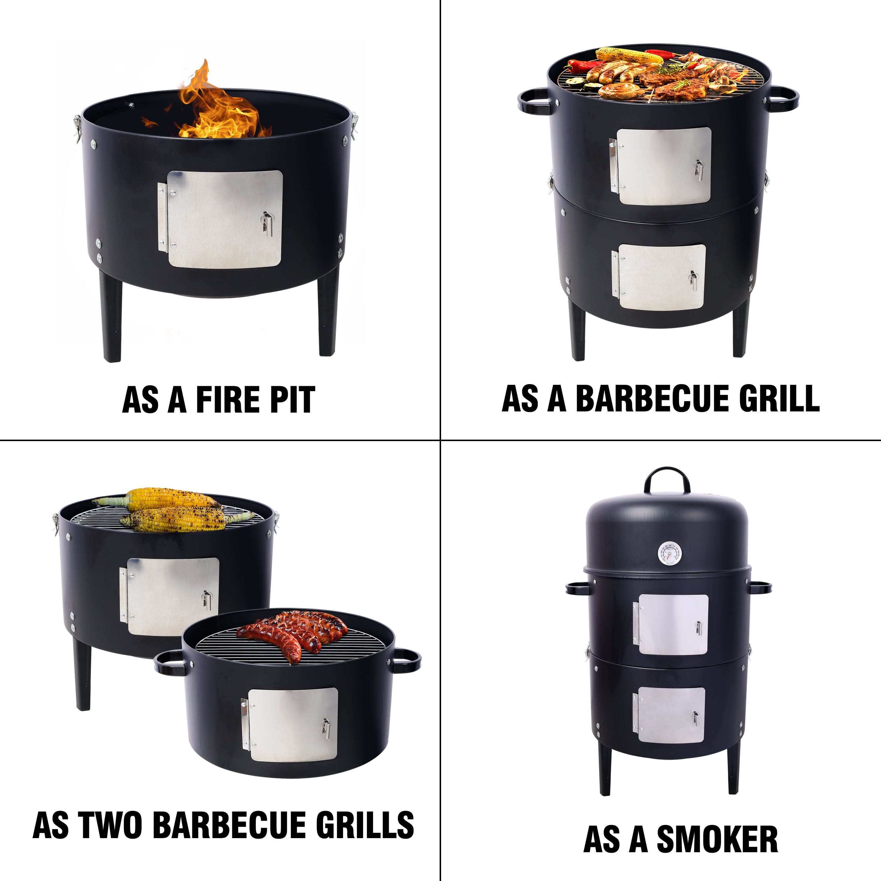 Qiushi 17 Inch Heavy Duty Steel Charcoal Smoker Grill, 453 sq in ...