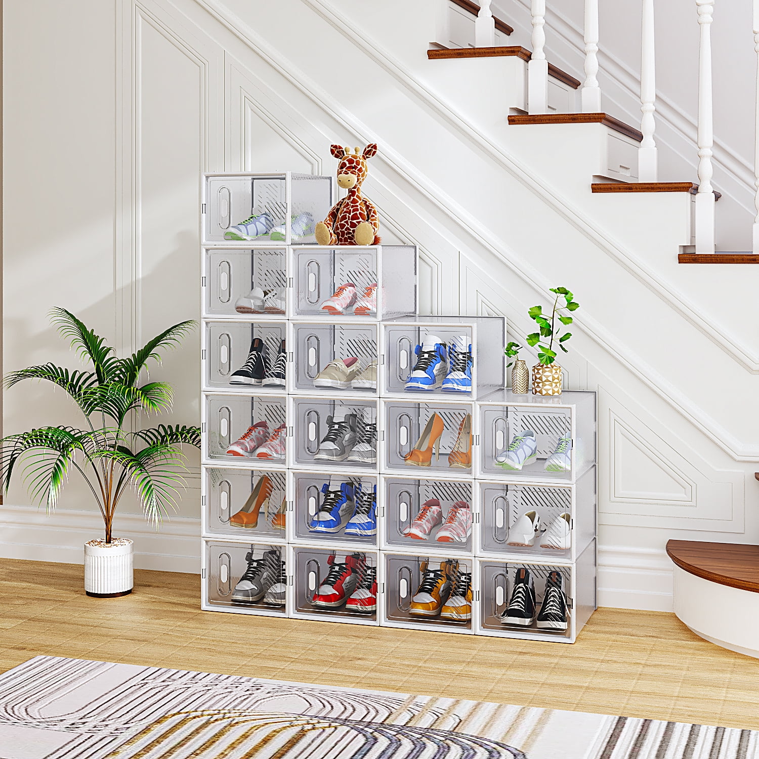 Qiushi 18-Piece White Plastic Mesh Shoe Box Set - Medium (35x25x19cm ...