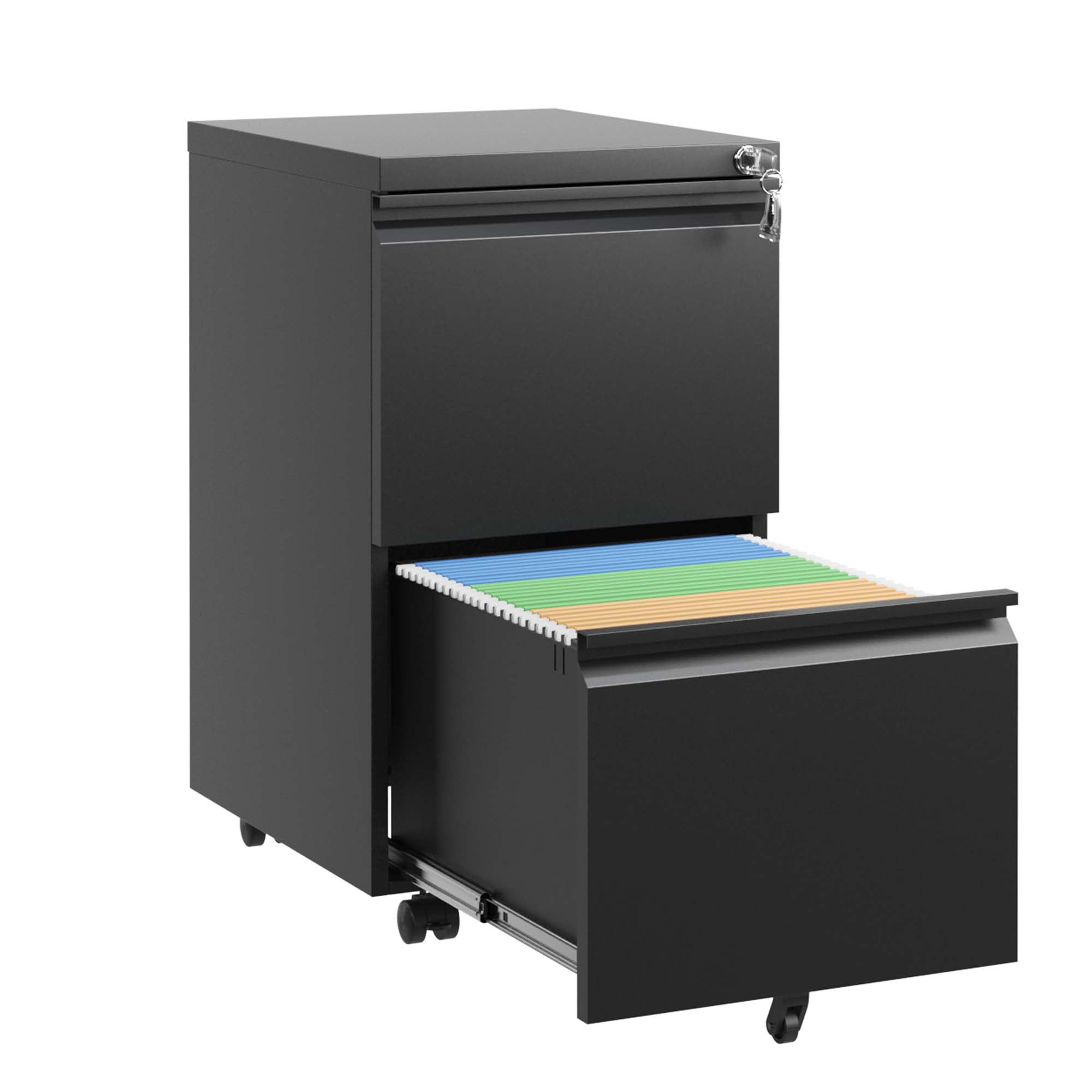 Qiushi 2 Drawer Mobile File Cabinet with Lock, Rolling Metal Filing ...