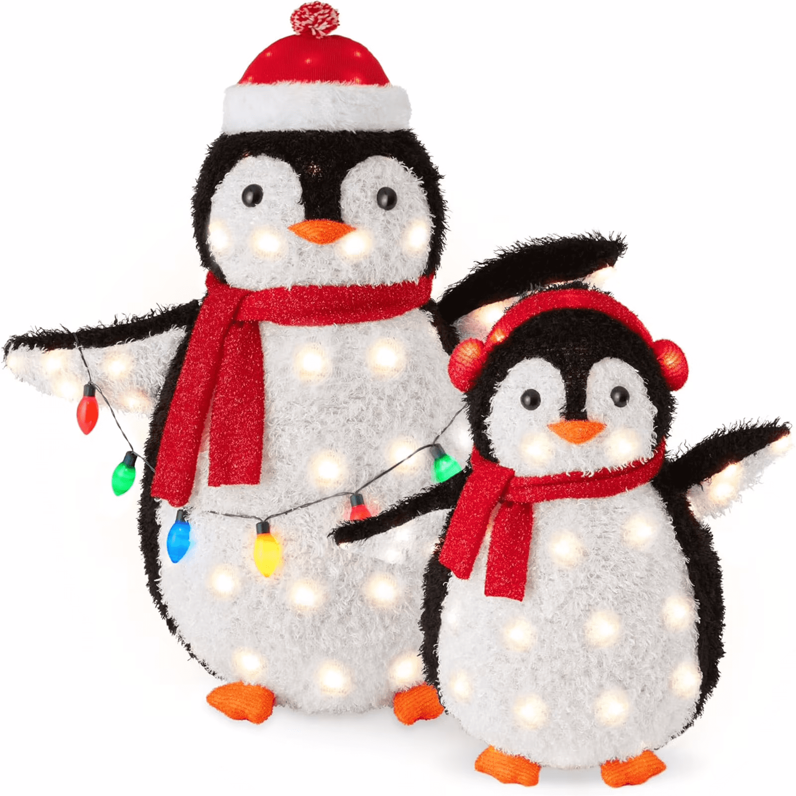 Qiushi 2-Piece Lighted Plush Penguins Christmas Decor, 38in & 25in Pre ...