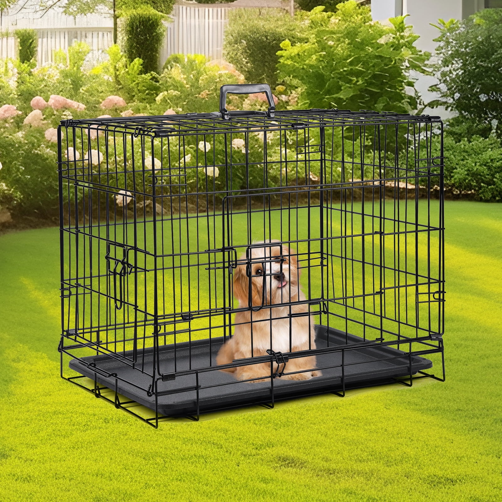 Zephypaws Double-Door Metal Dog Crate with Tray, Portable Pet Kennel ...